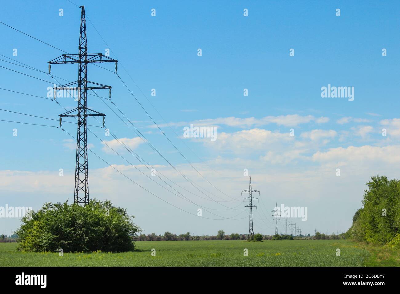 High voltage power lines in a farm field Stock Photo - Alamy