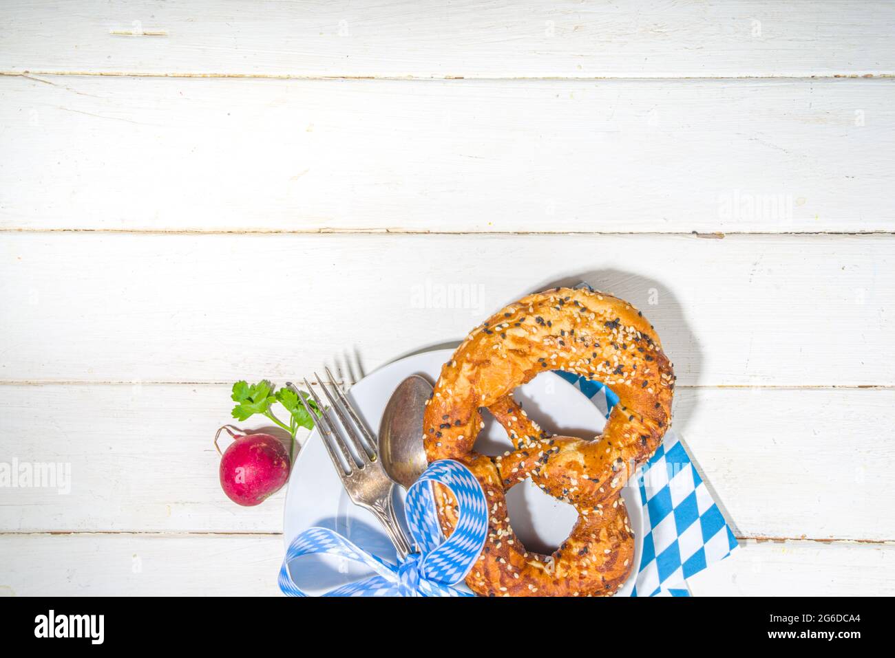 October fest concept. Oktoberfest table setting background, plate fork ...