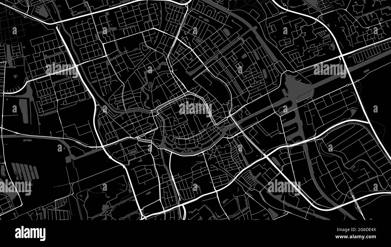 Black and white Groningen City area vector background map, streets and ...