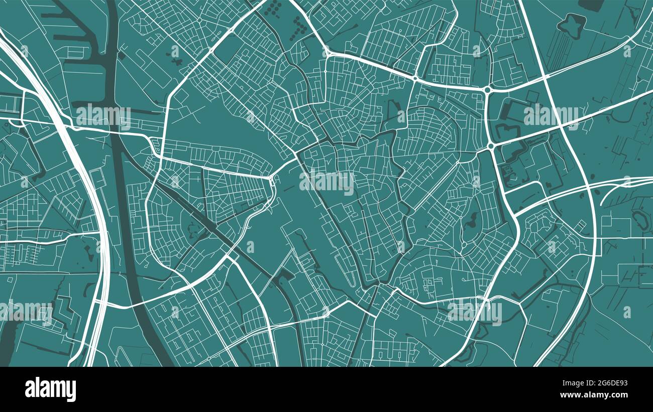 Green Utrecht City area vector background map, streets and water ...