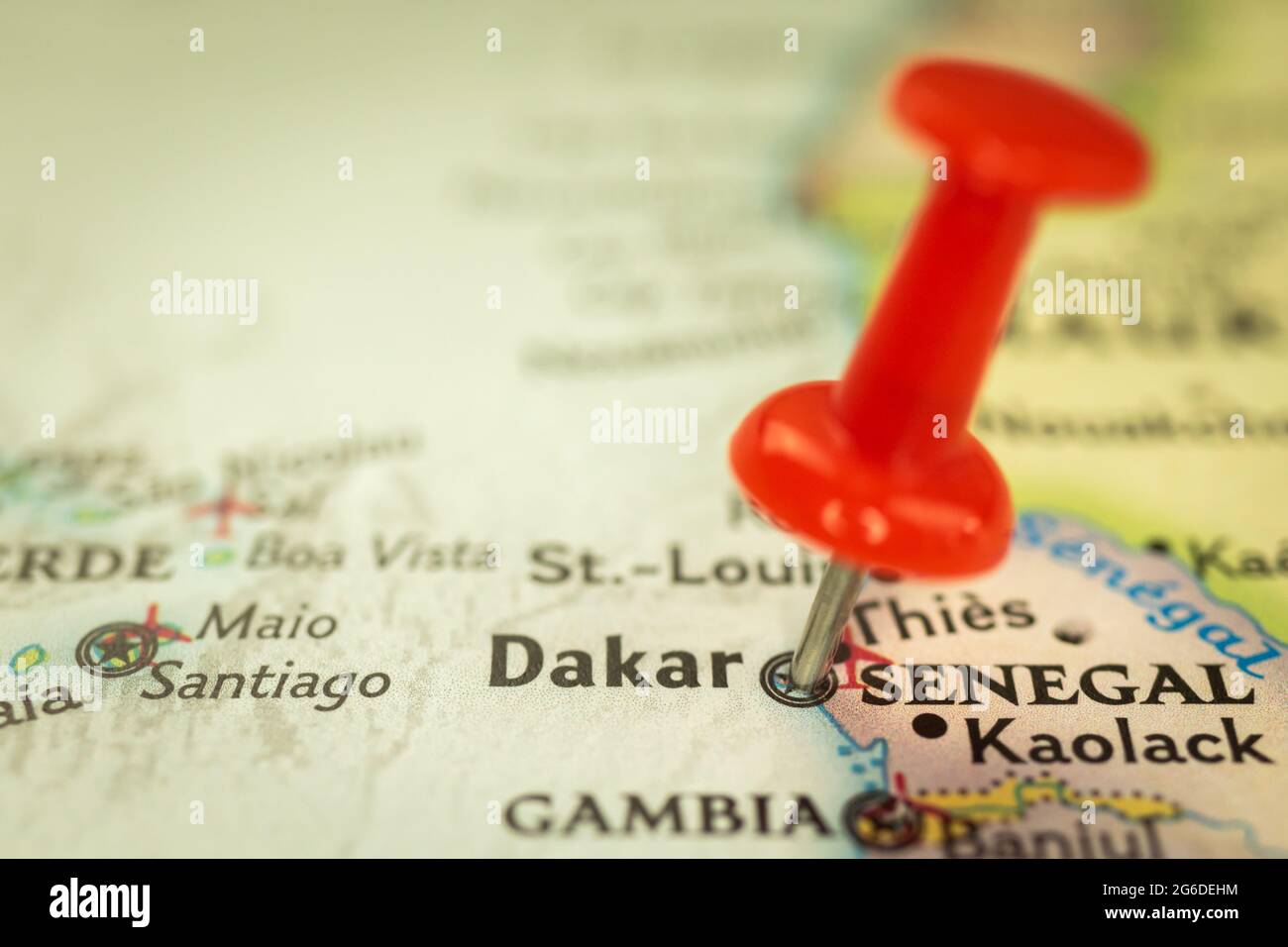 Location Dakar in Senegal, map with push pin closeup, travel and ...