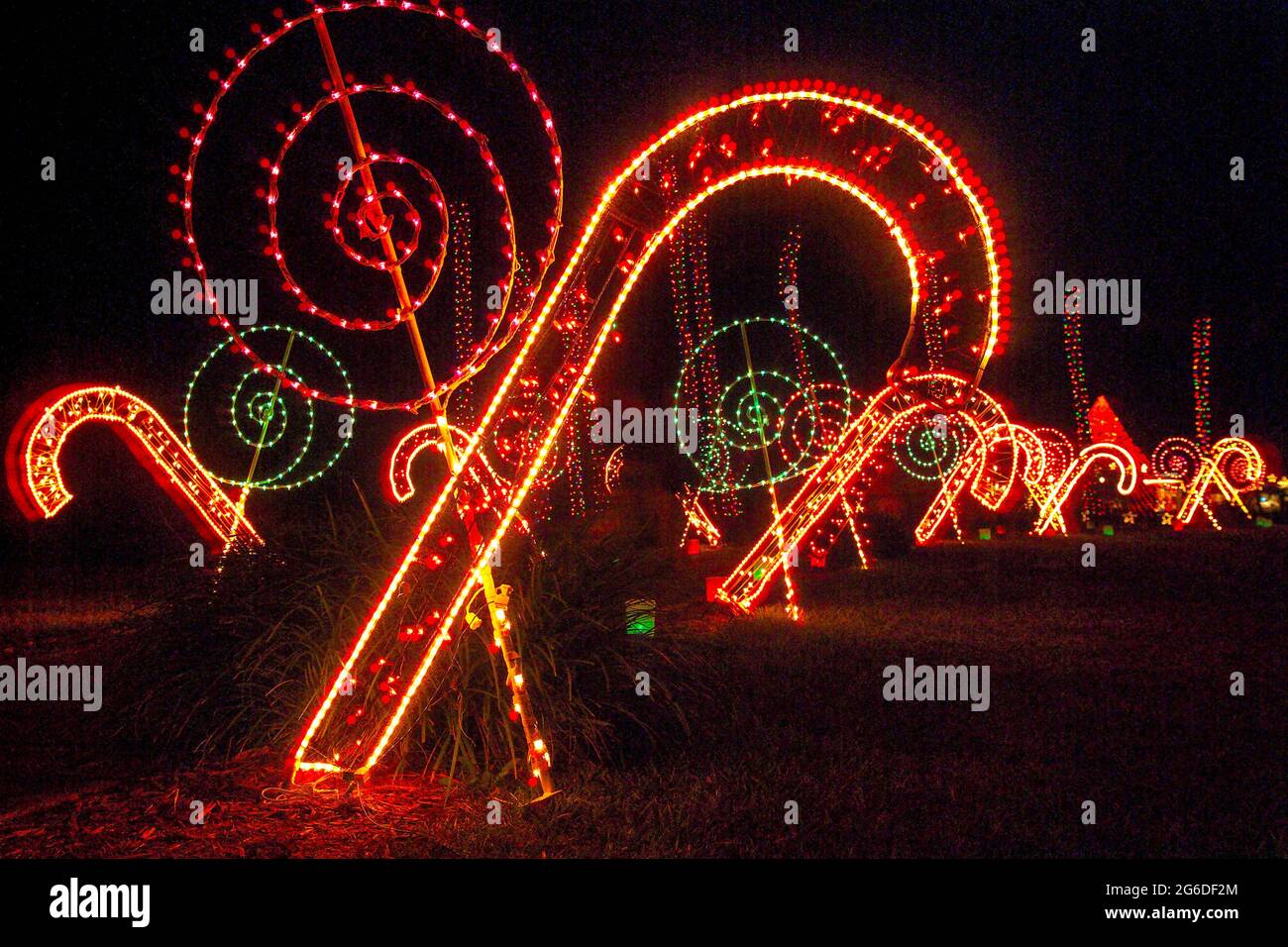 Candy cane Christmas light display Stock Photo - Alamy