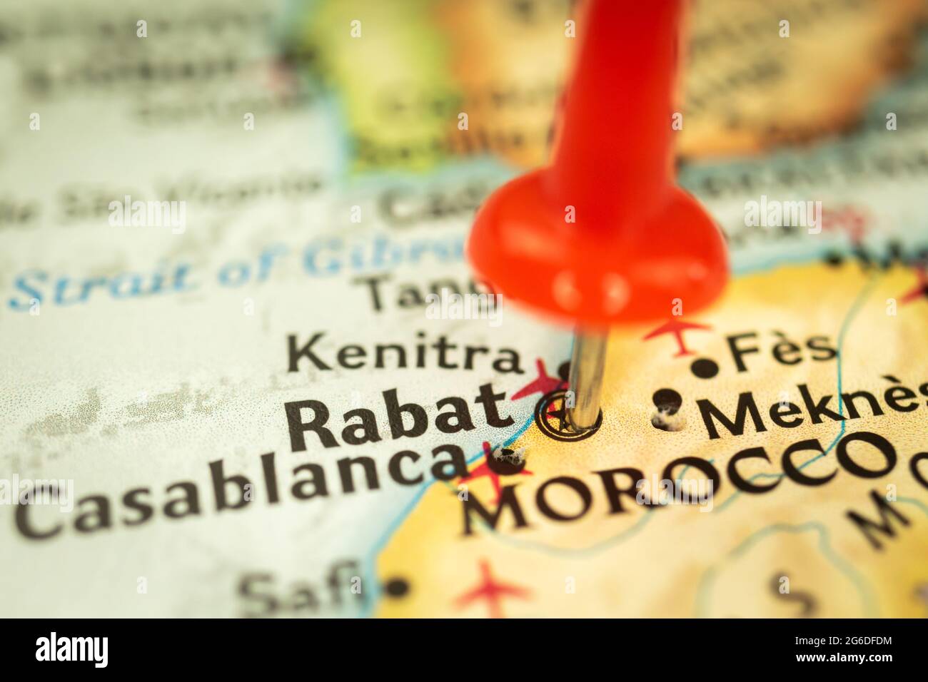 Location Rabat in Morocco, map with push pin closeup, travel and ...