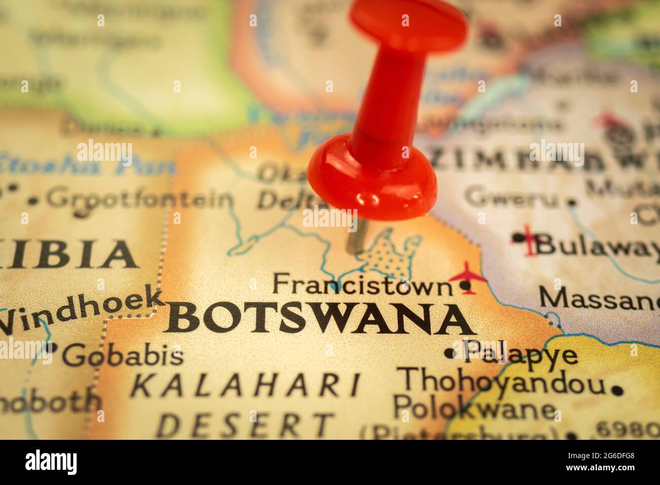 Location Botswana, map with push pin closeup, travel and journey ...
