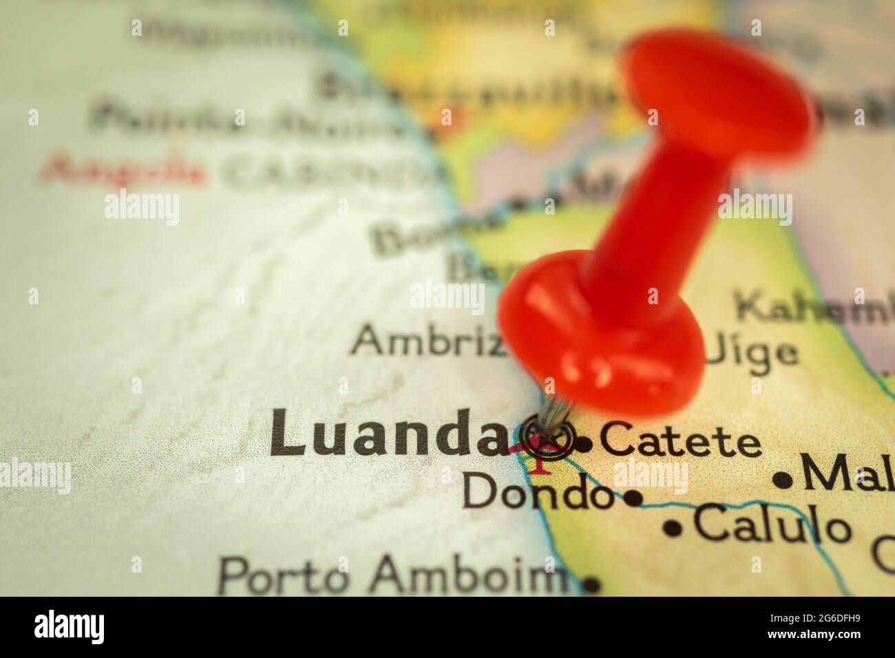 Location Luanda in Angola, map with push pin closeup, travel and ...