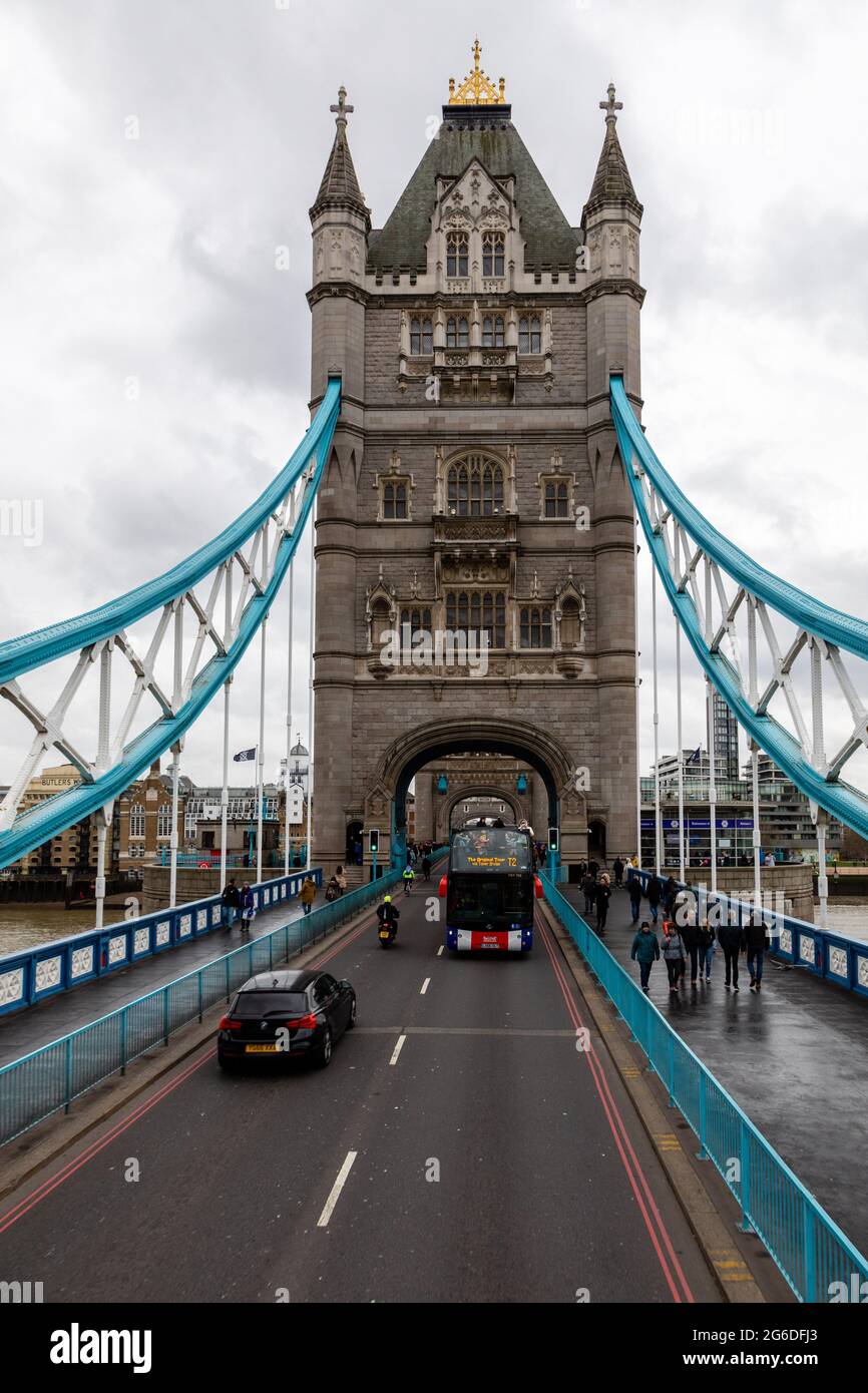 A view of the Tower of London from the upper level of the double-decker ...