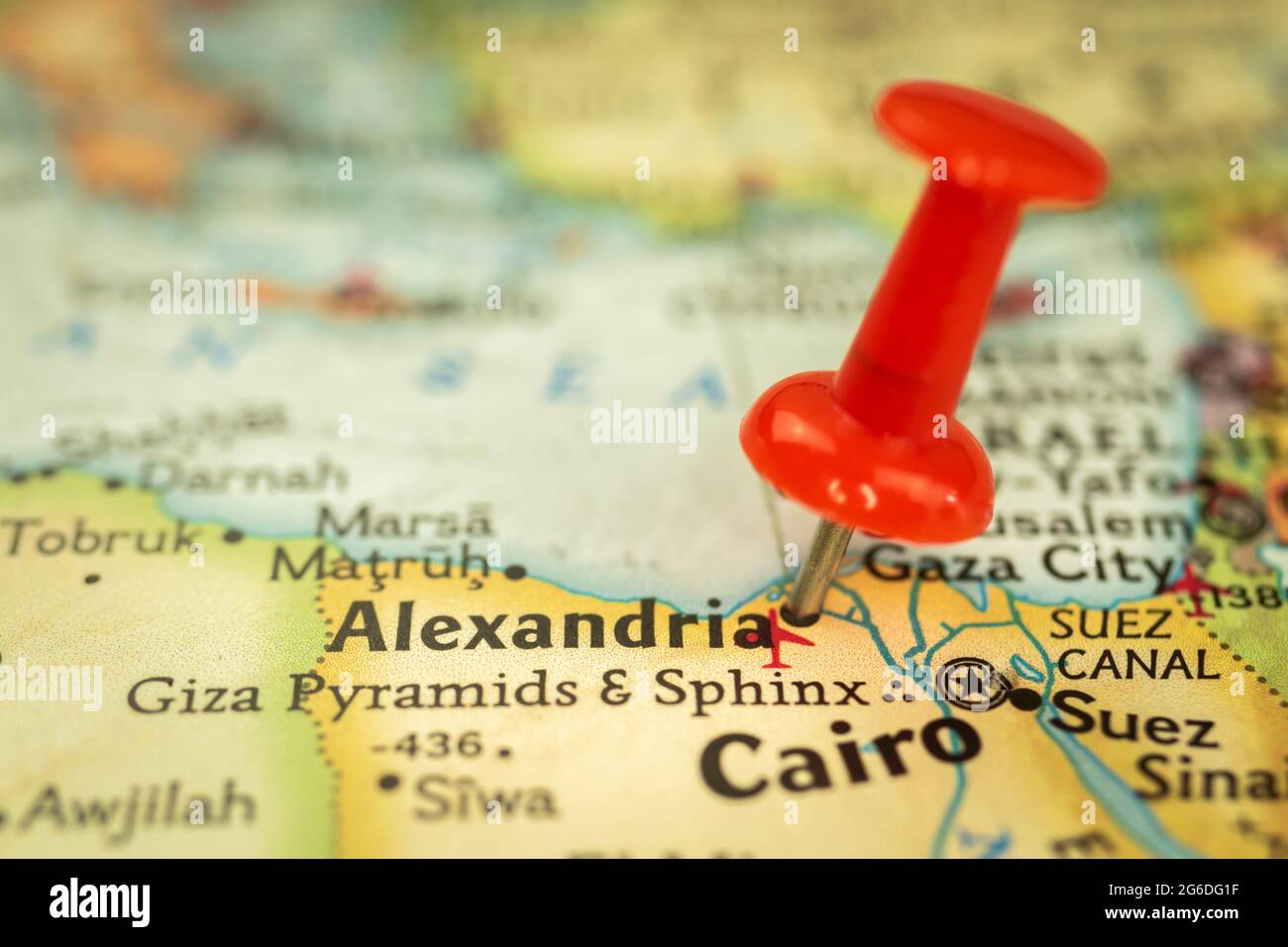 Location Alexandria in Egypt, map with push pin closeup, travel and ...