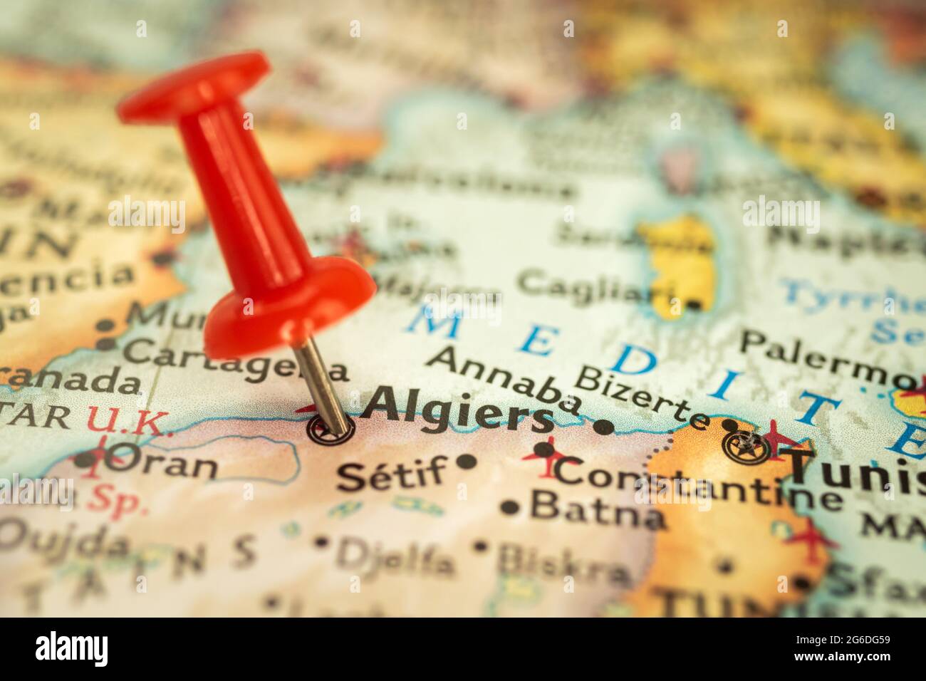 Location Algiers in Algeria, map with push pin closeup, travel and ...