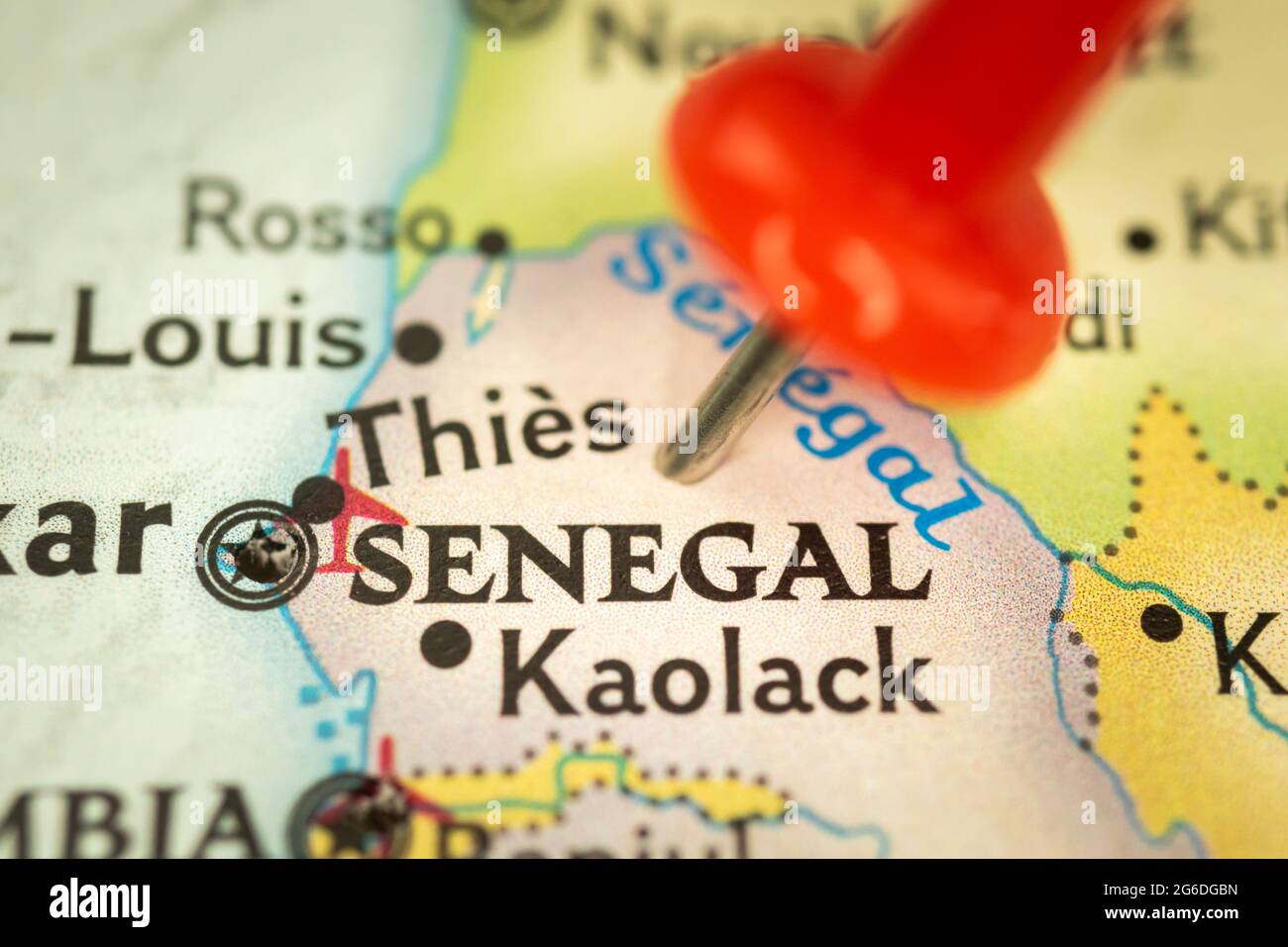 Location Senegal and Kaolack, map with push pin closeup, travel and ...