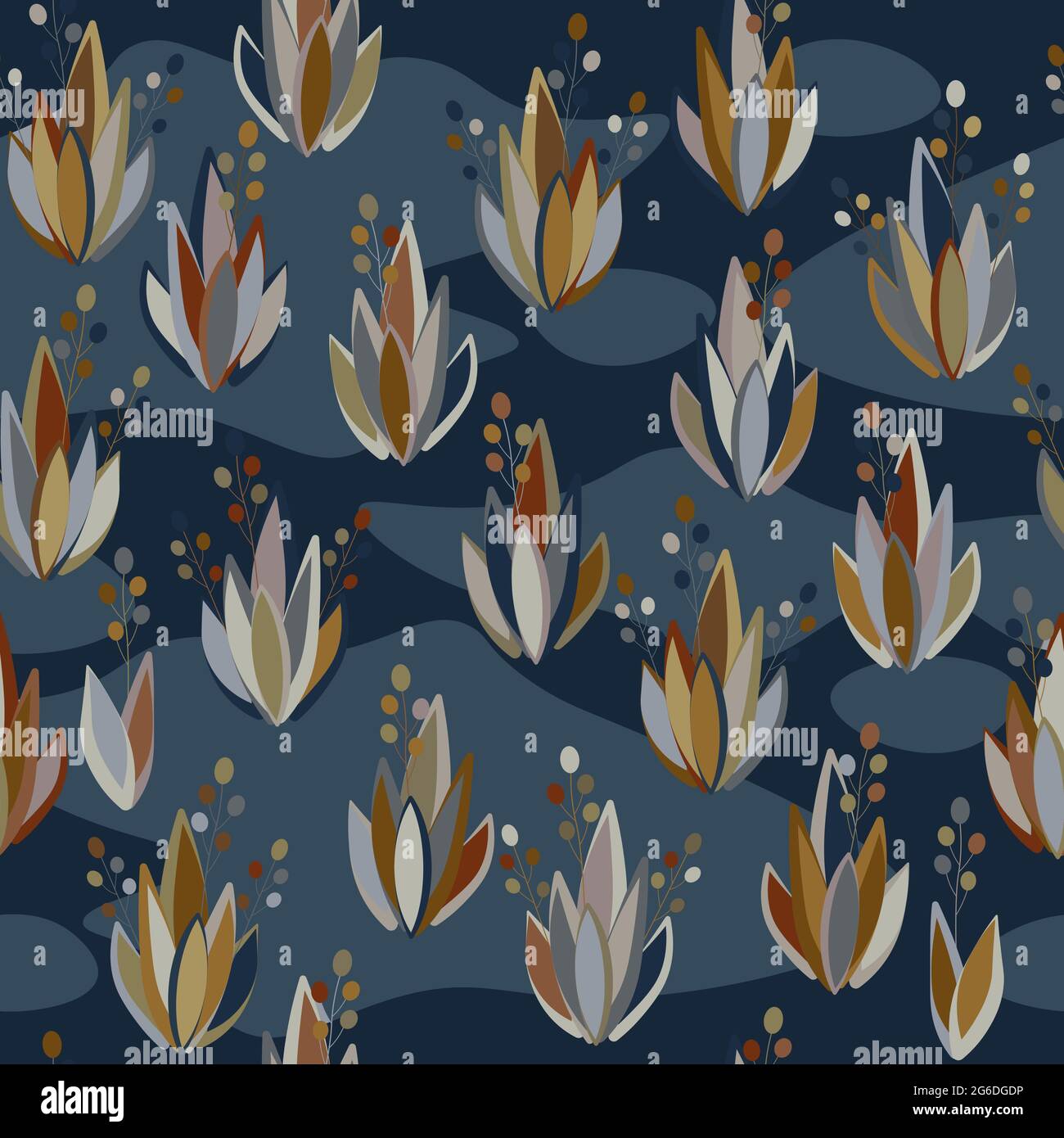 Plant seamless pattern. Bushes with leaves and inflorescences Stock ...