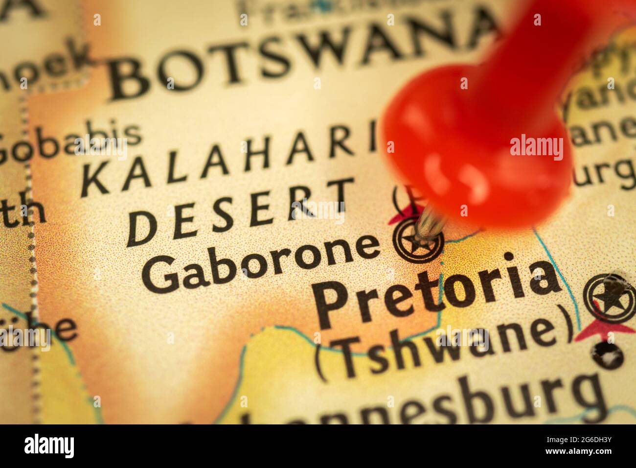 Location Gaborone in Botswana, map with push pin closeup, travel and ...