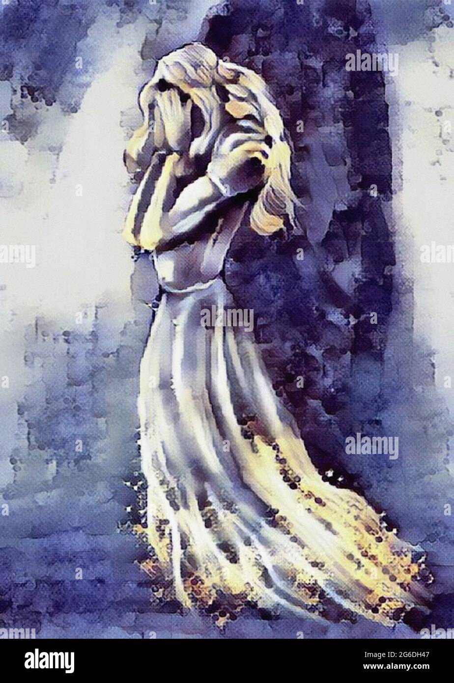 A crying white lady ghost illustration Stock Photo - Alamy