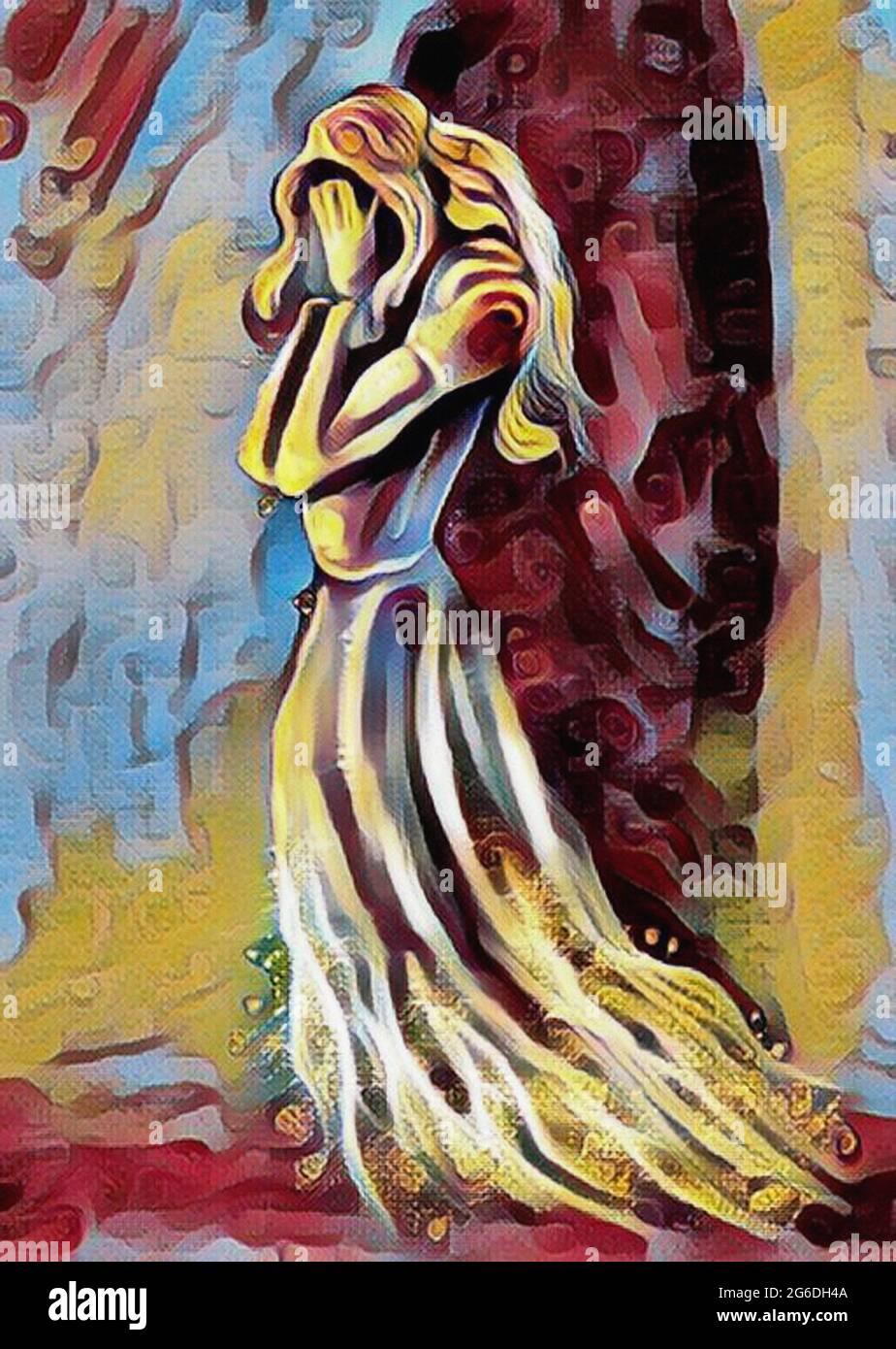 A crying white lady ghost illustration Stock Photo - Alamy