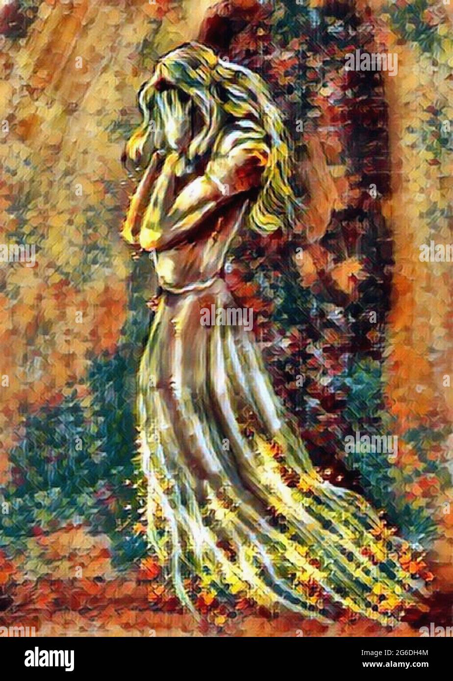 A crying white lady ghost illustration Stock Photo - Alamy