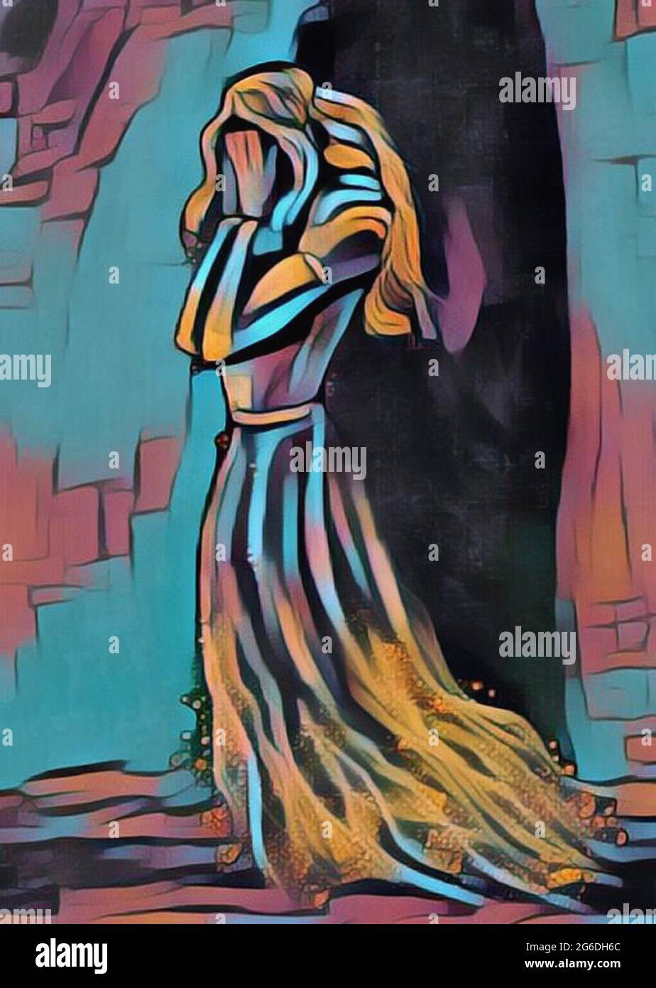 A crying white lady ghost illustration Stock Photo - Alamy