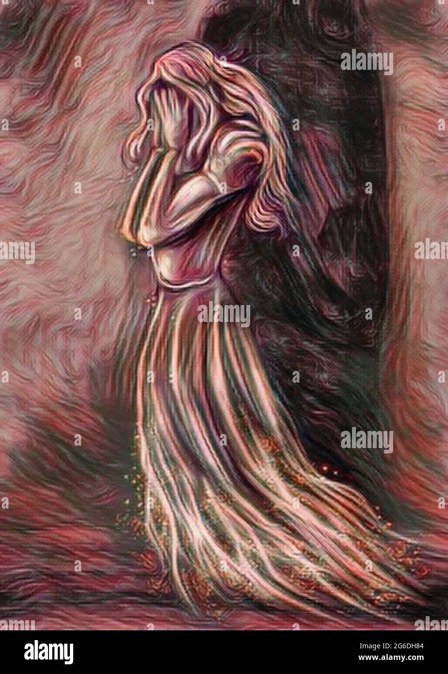 A crying white lady ghost illustration Stock Photo - Alamy