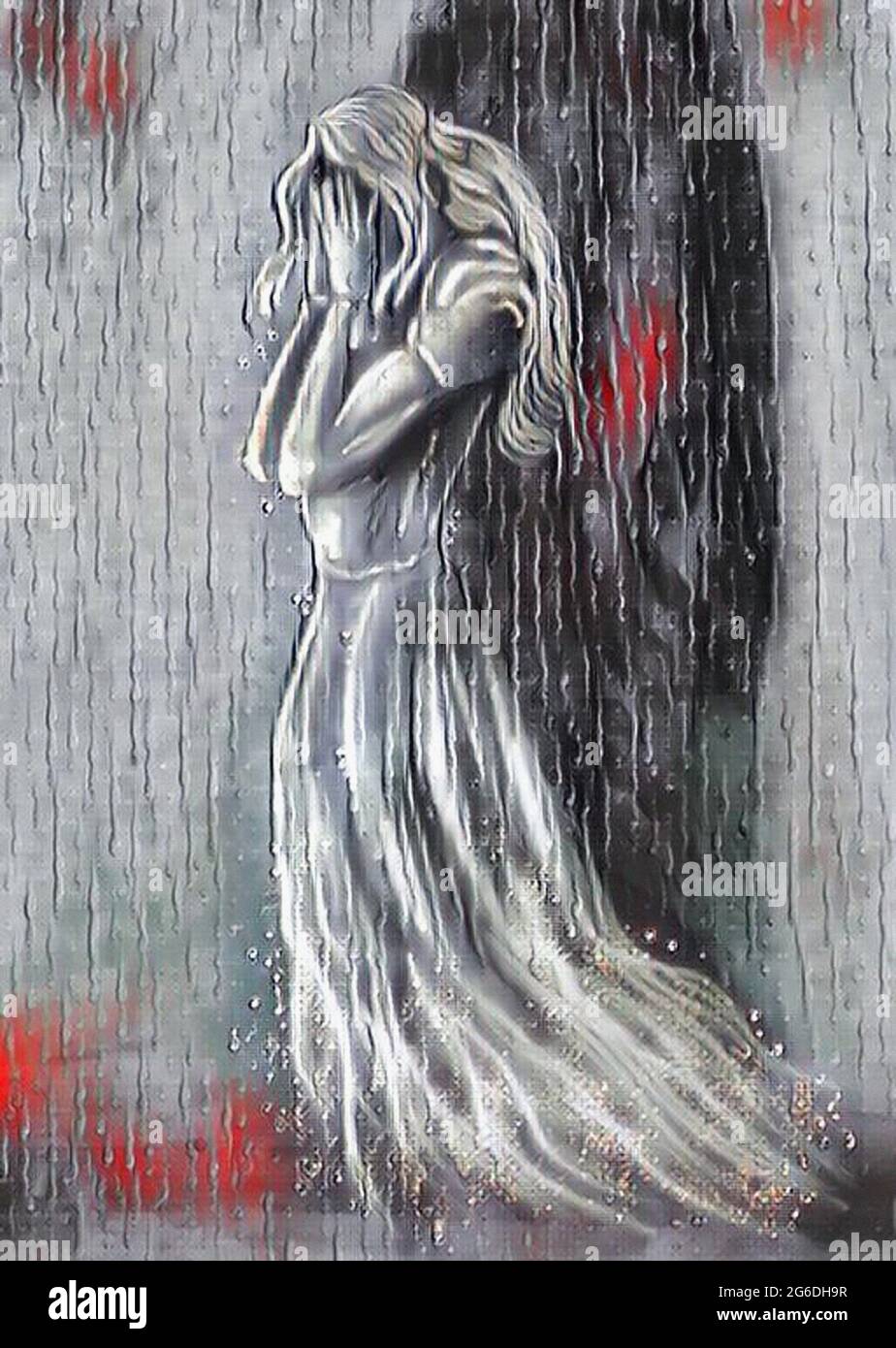 A crying white lady ghost illustration Stock Photo - Alamy