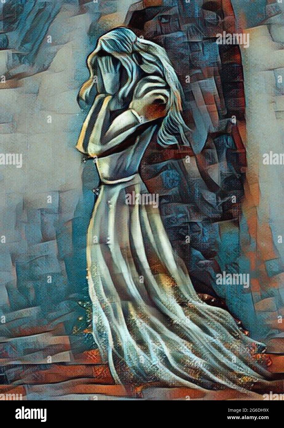 A crying white lady ghost illustration Stock Photo - Alamy
