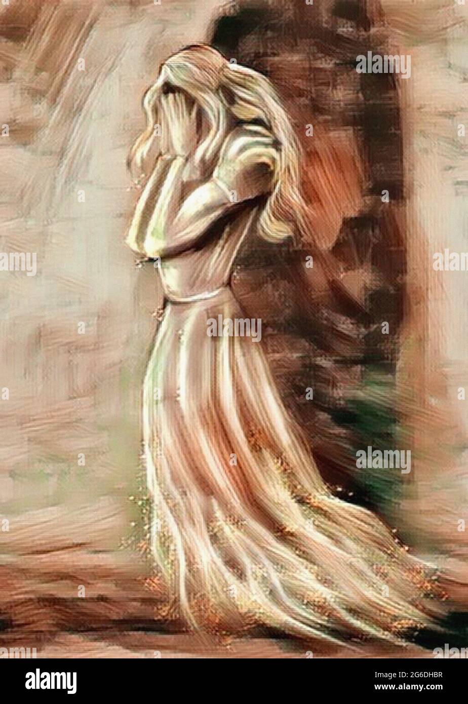 A crying white lady ghost illustration Stock Photo - Alamy