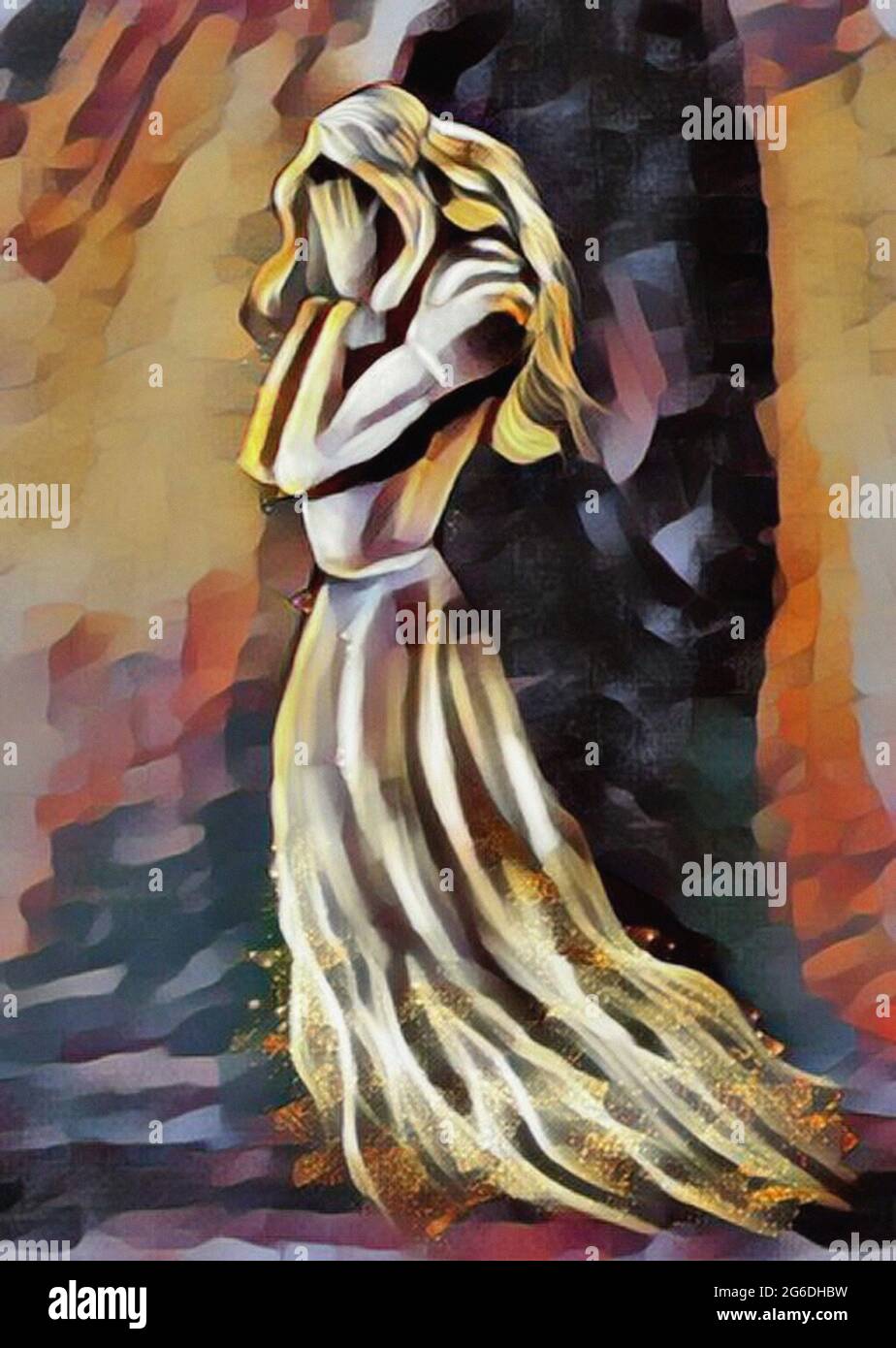 A crying white lady ghost illustration Stock Photo - Alamy