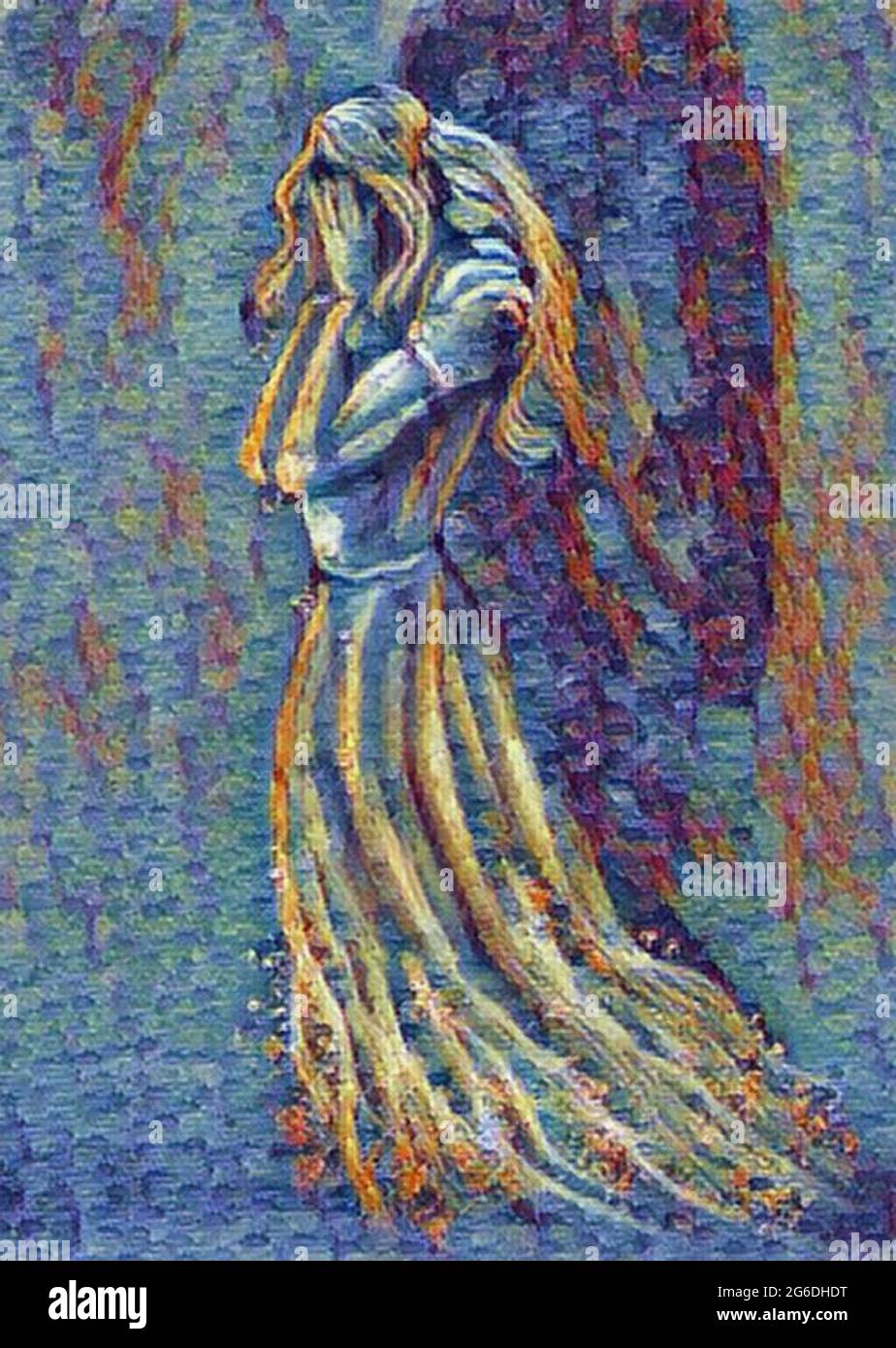 A crying white lady ghost illustration Stock Photo - Alamy