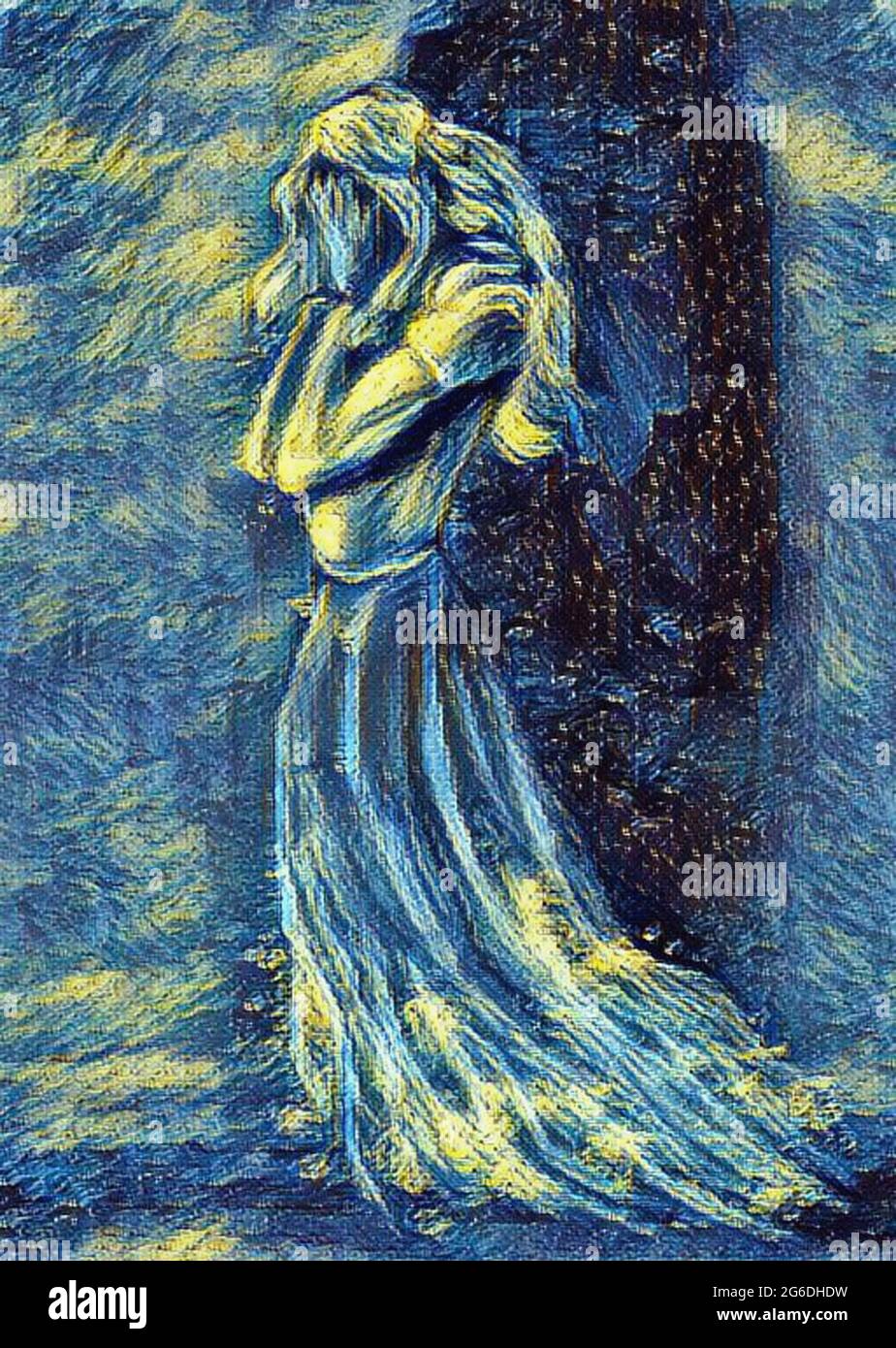 A crying white lady ghost illustration Stock Photo - Alamy