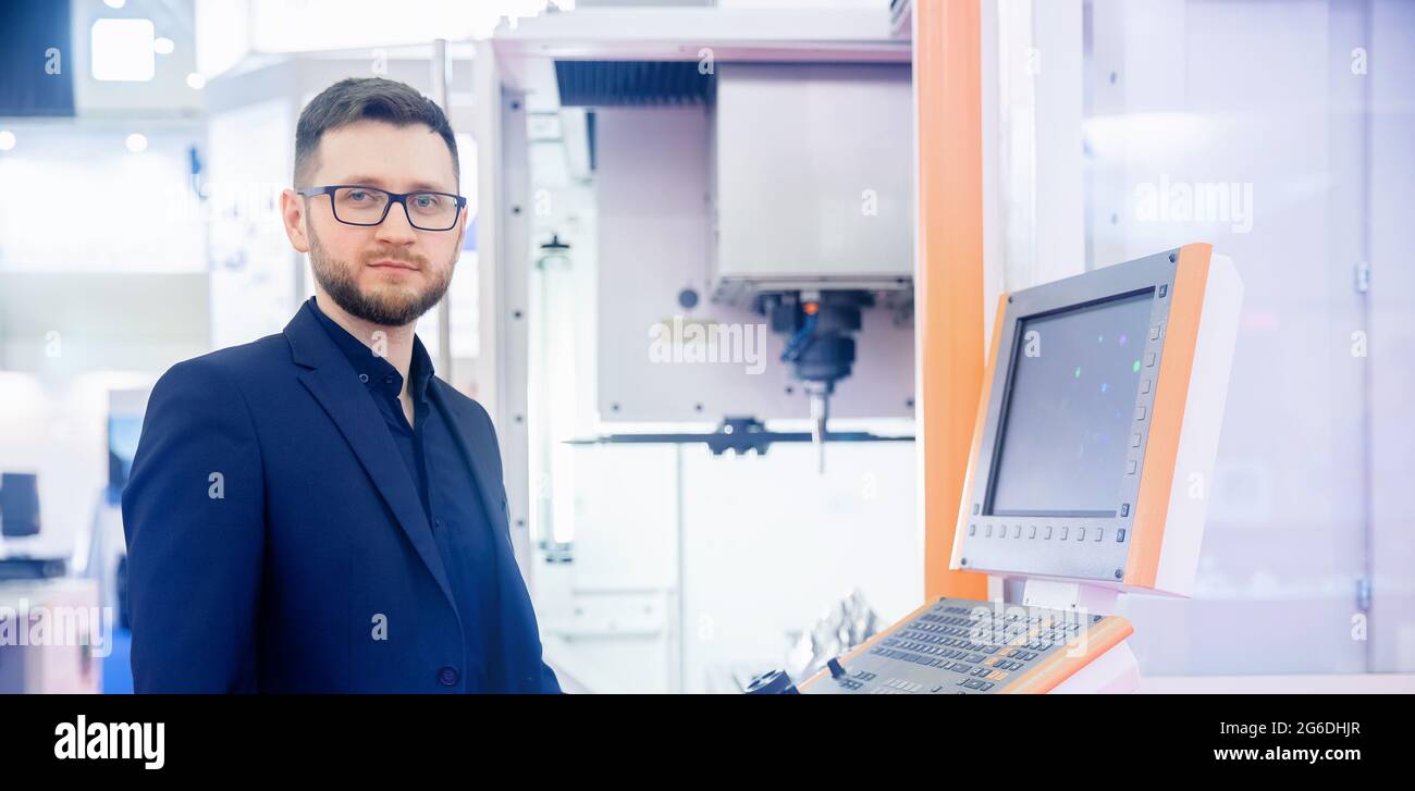 Concept banner engineer industry metal workshop. Industrial worker ...