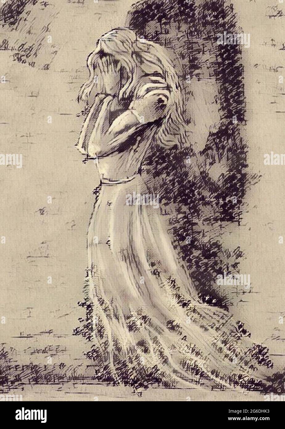 A crying white lady ghost illustration Stock Photo - Alamy