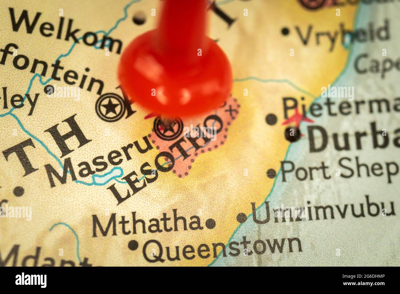 Location Lesotho and Maseru, map with push pin closeup, travel and ...