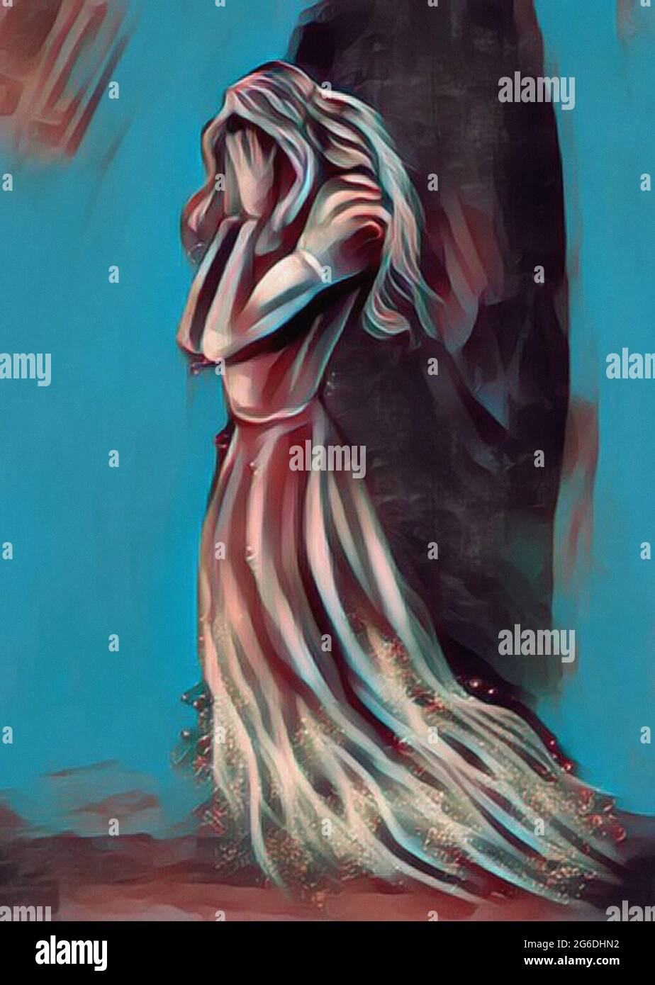 A crying white lady ghost illustration Stock Photo - Alamy