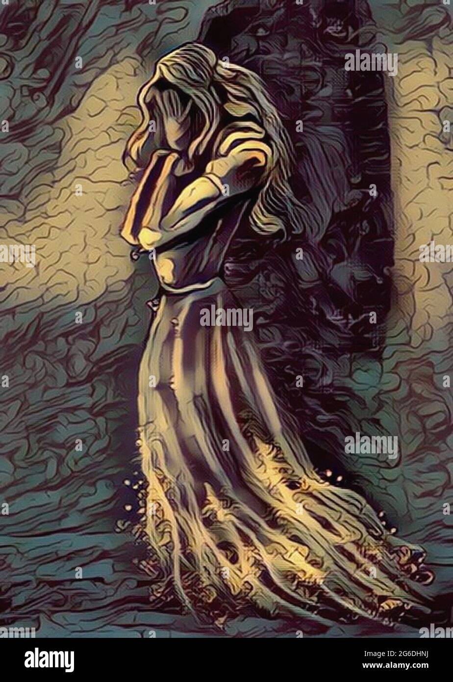 A crying white lady ghost illustration Stock Photo - Alamy