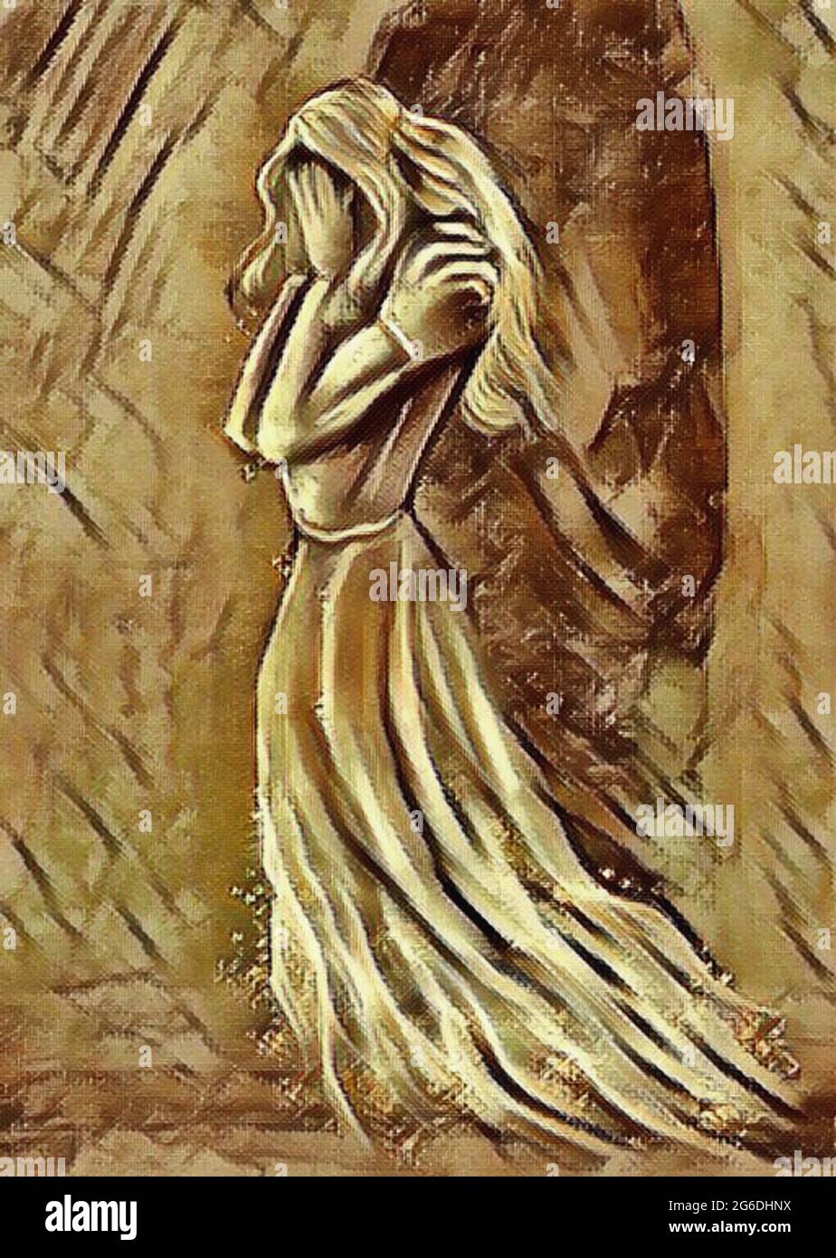 A crying white lady ghost illustration Stock Photo - Alamy