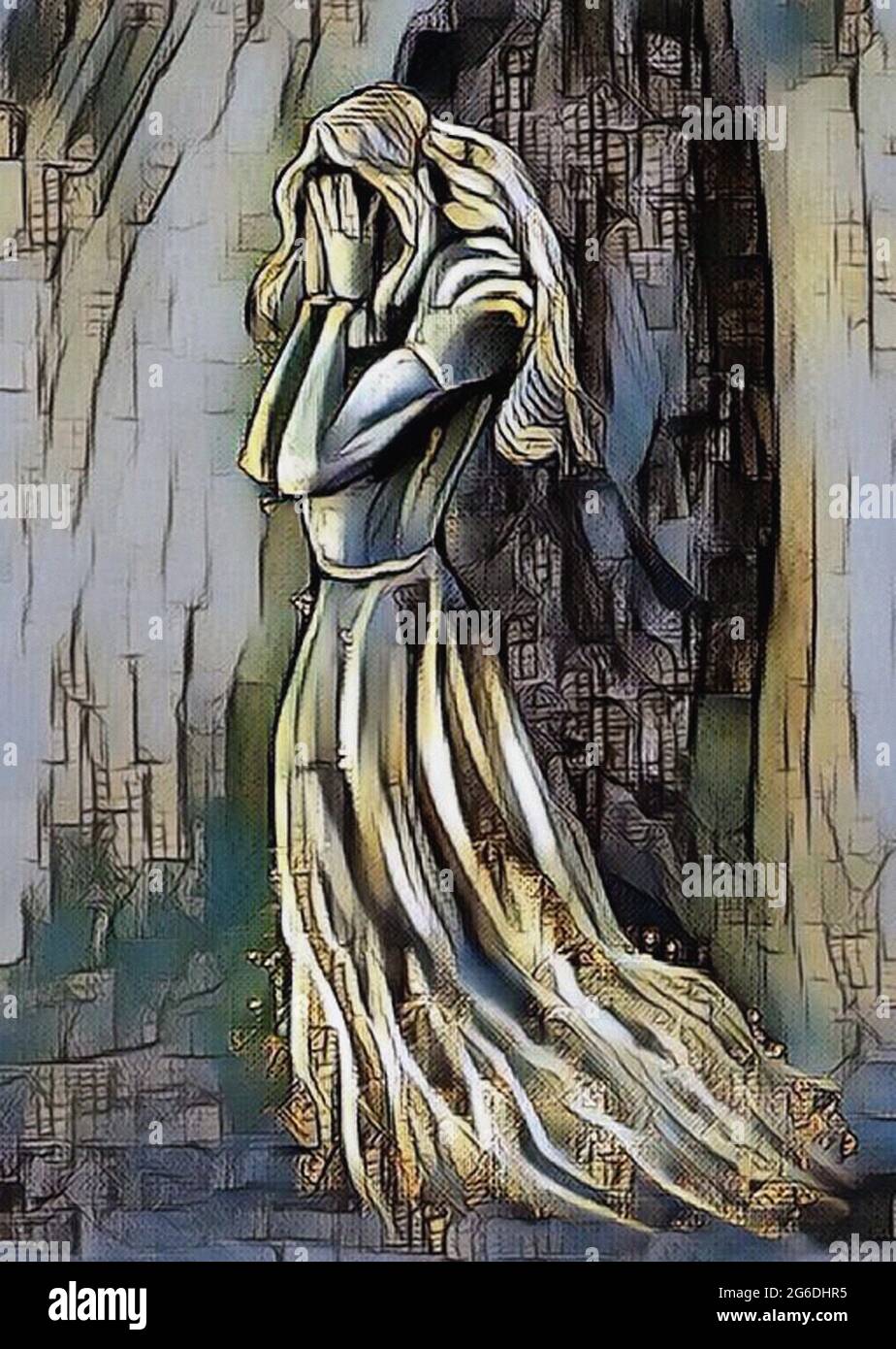 A crying white lady ghost illustration Stock Photo - Alamy
