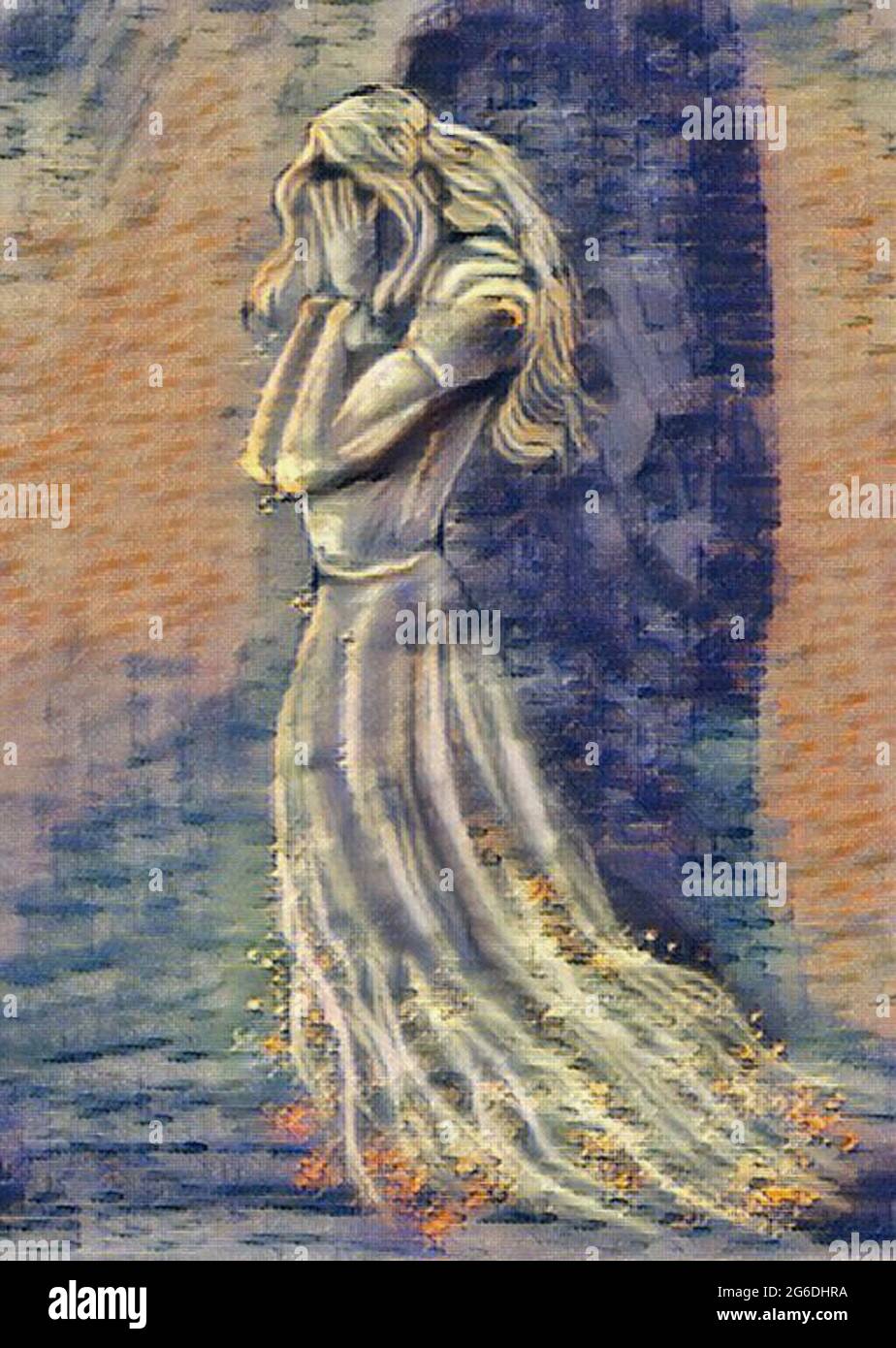 A crying white lady ghost illustration Stock Photo - Alamy