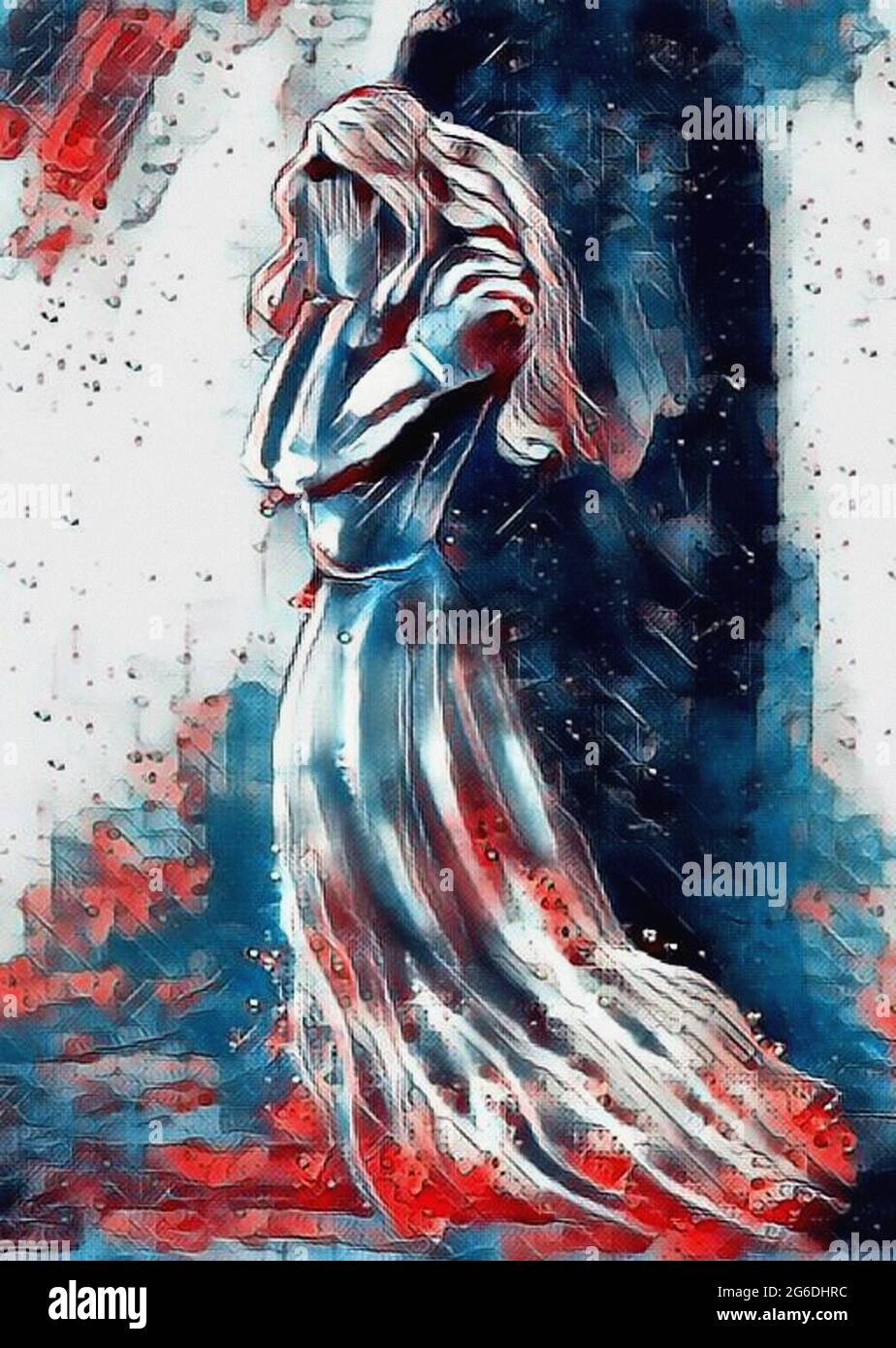 A crying white lady ghost illustration Stock Photo - Alamy