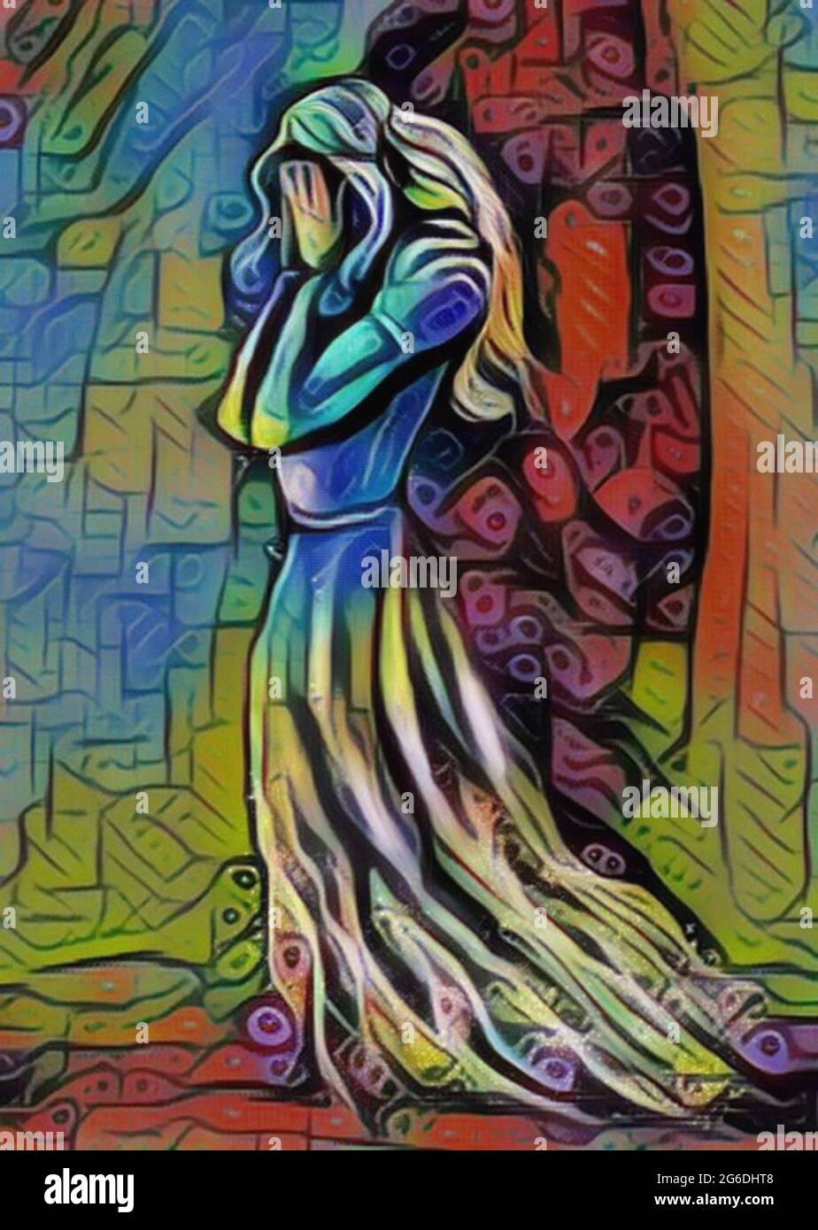 A crying white lady ghost illustration Stock Photo - Alamy