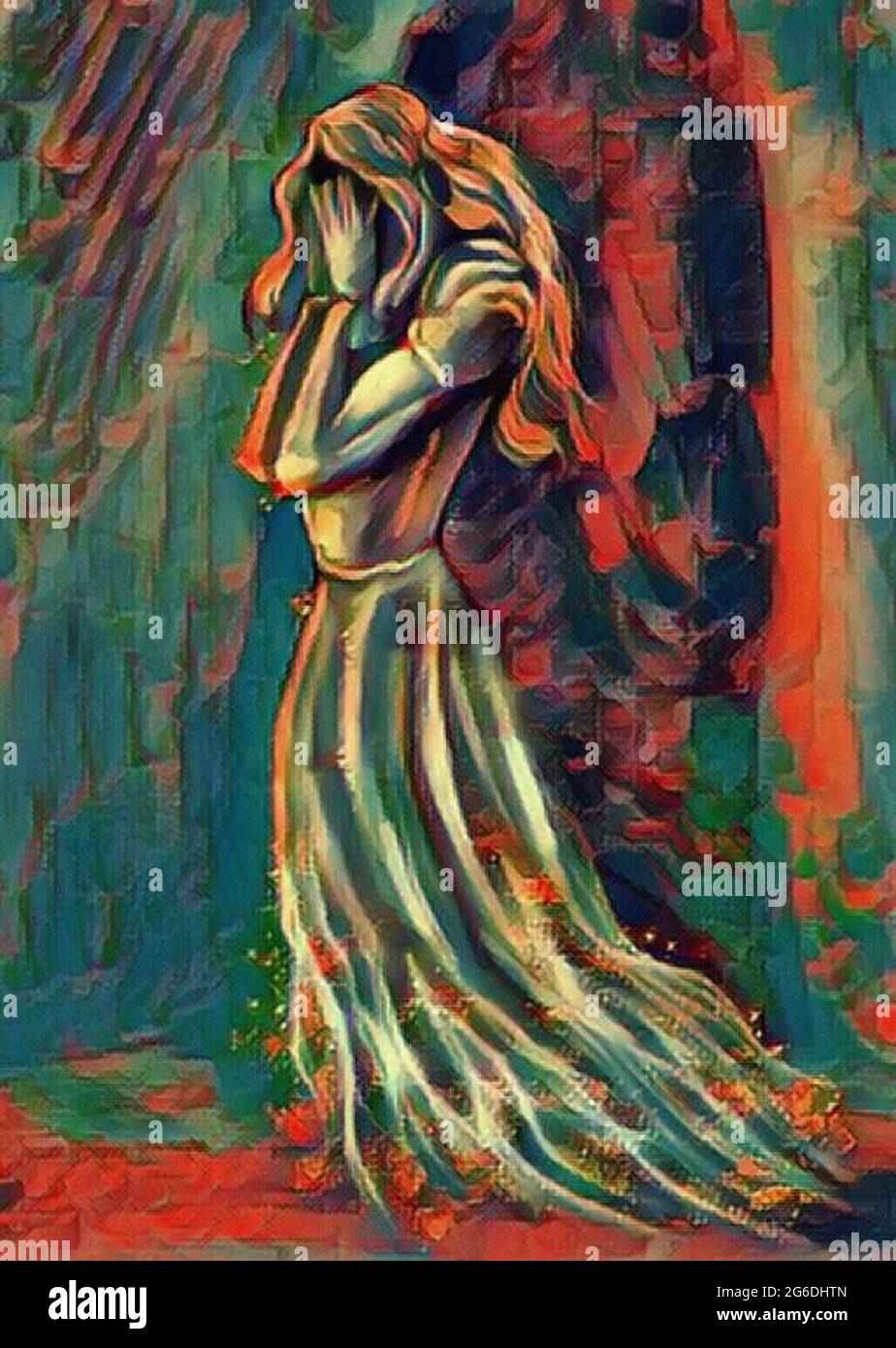 A crying white lady ghost illustration Stock Photo - Alamy