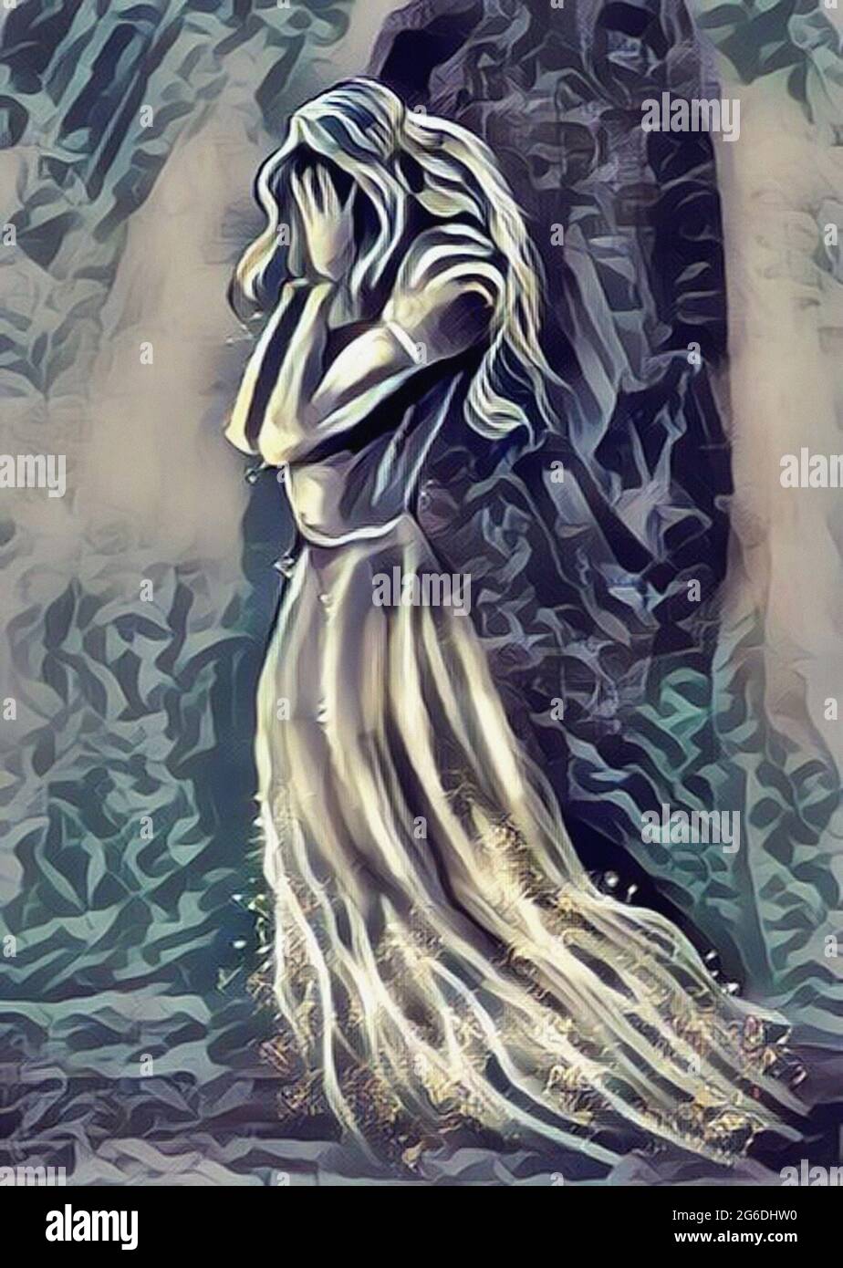 A crying white lady ghost illustration Stock Photo - Alamy