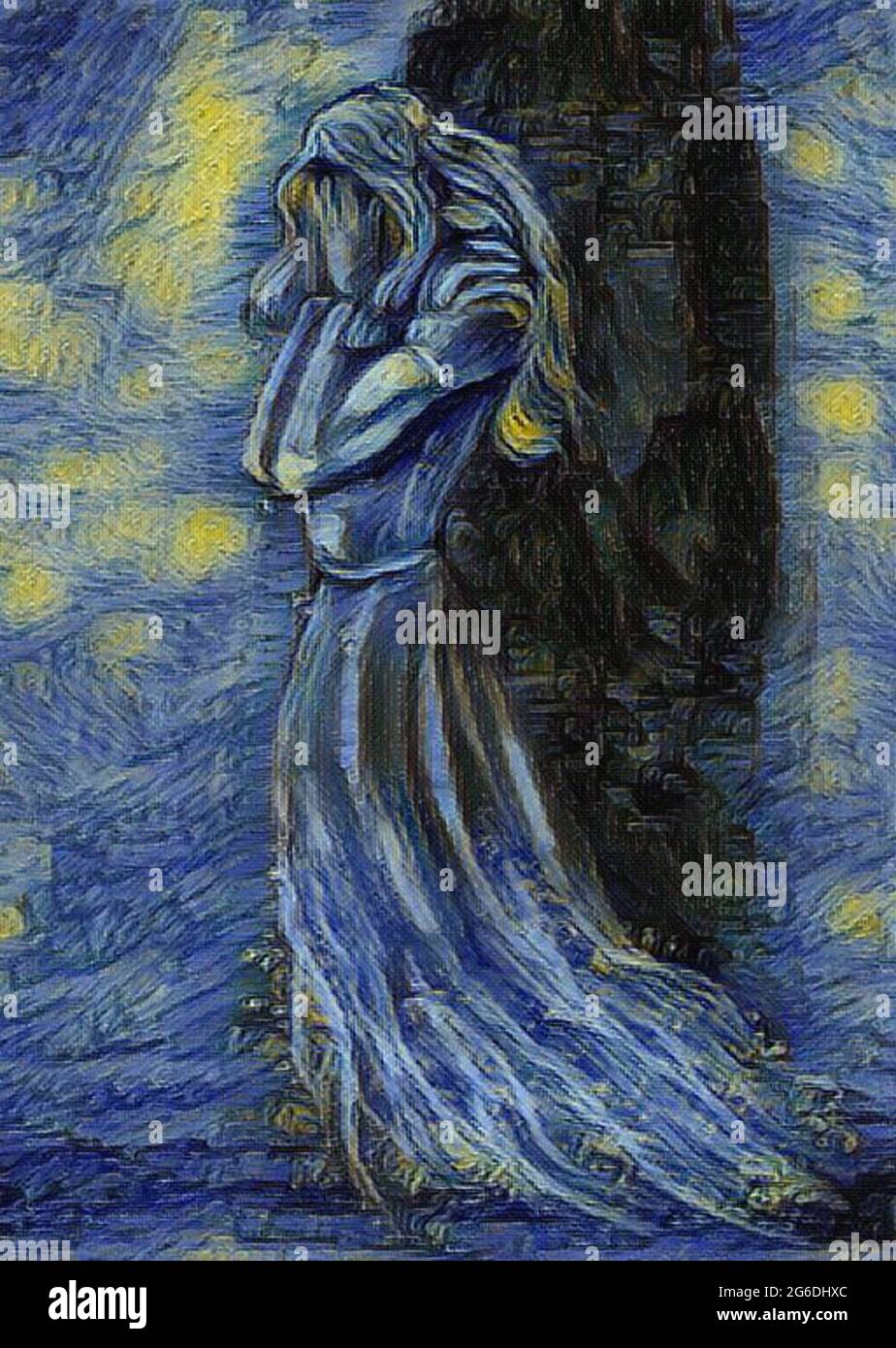 A crying white lady ghost illustration Stock Photo - Alamy