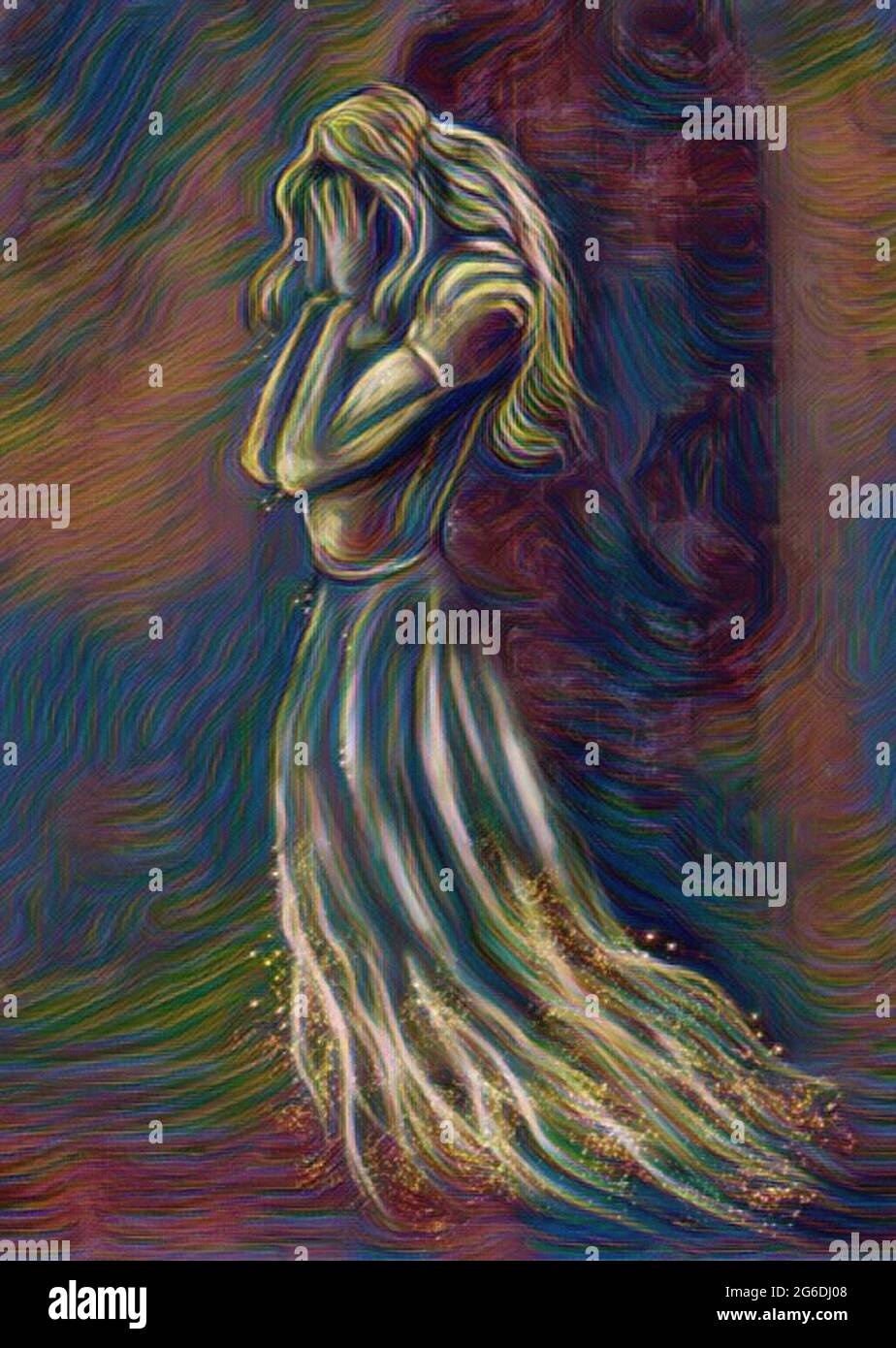 A crying white lady ghost illustration Stock Photo - Alamy