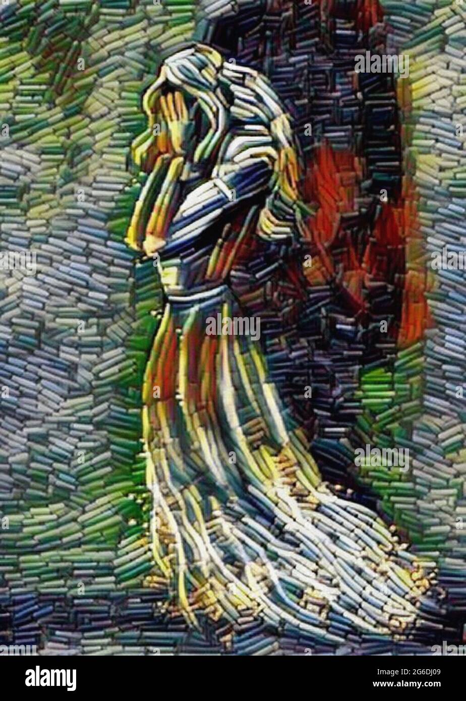A crying white lady ghost illustration Stock Photo - Alamy