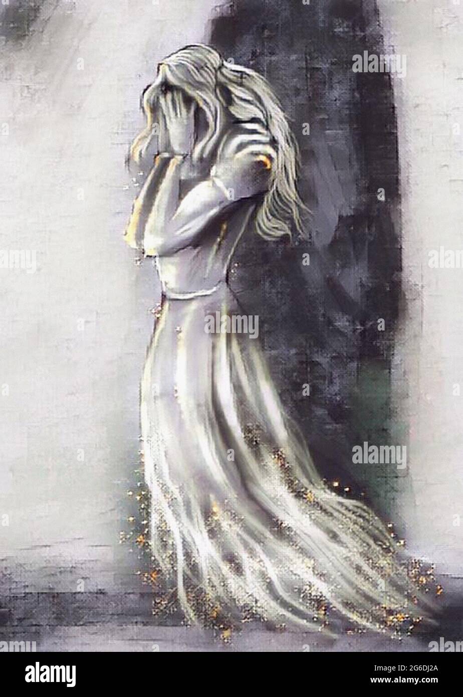 A crying white lady ghost illustration Stock Photo - Alamy