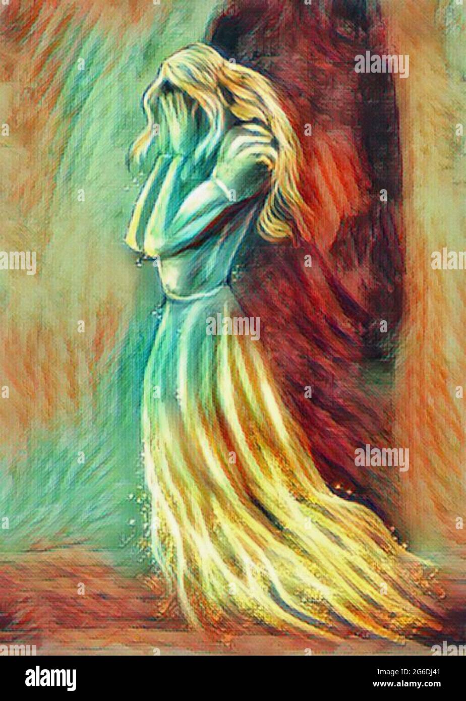 A crying white lady ghost illustration Stock Photo - Alamy