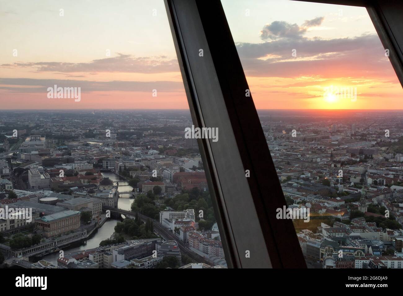 Panoramic view of Berlin cityscape at sunset from the Fernsehturm ...