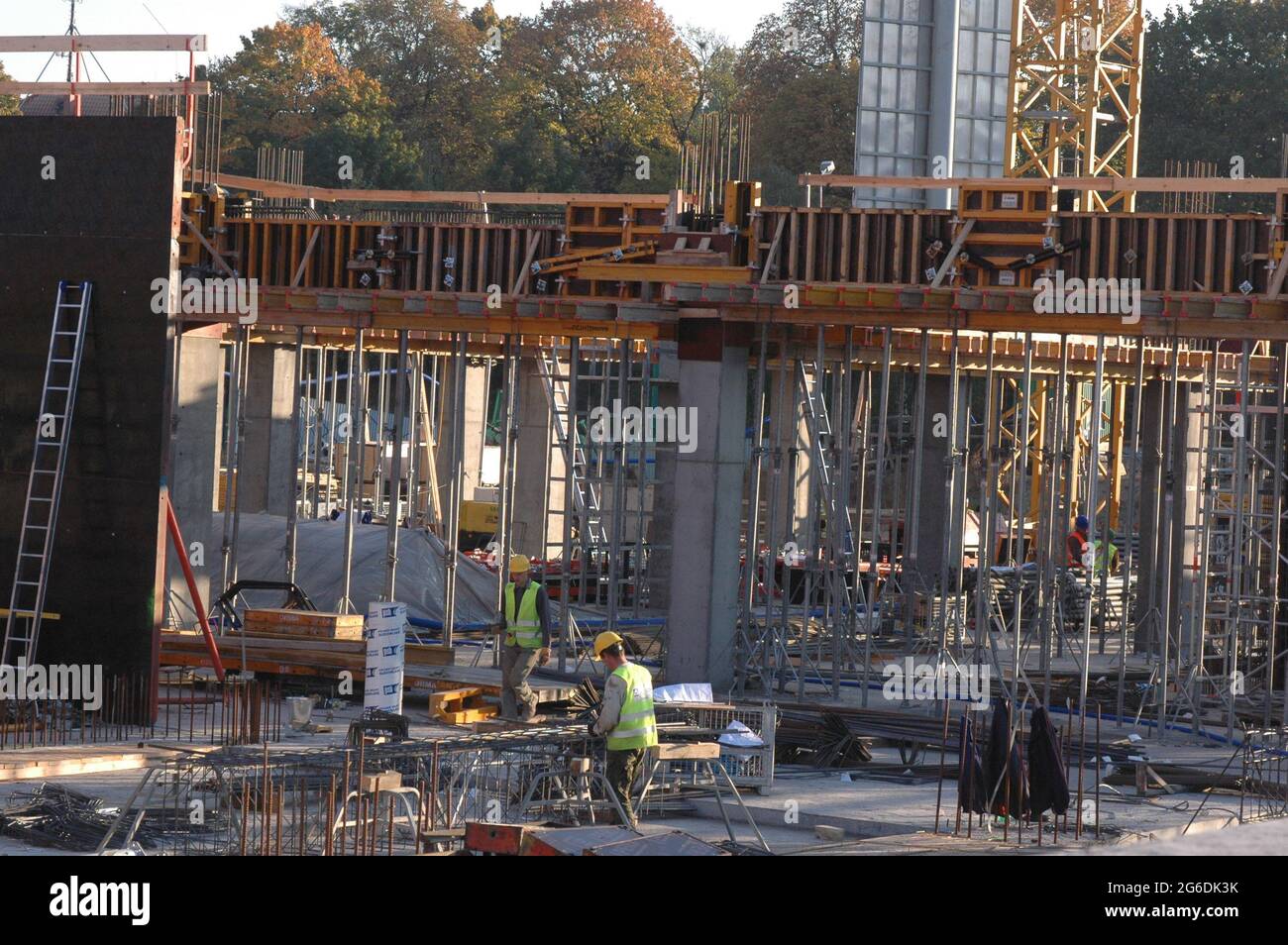 Polish construction worker male and construction work site inPoznan ...