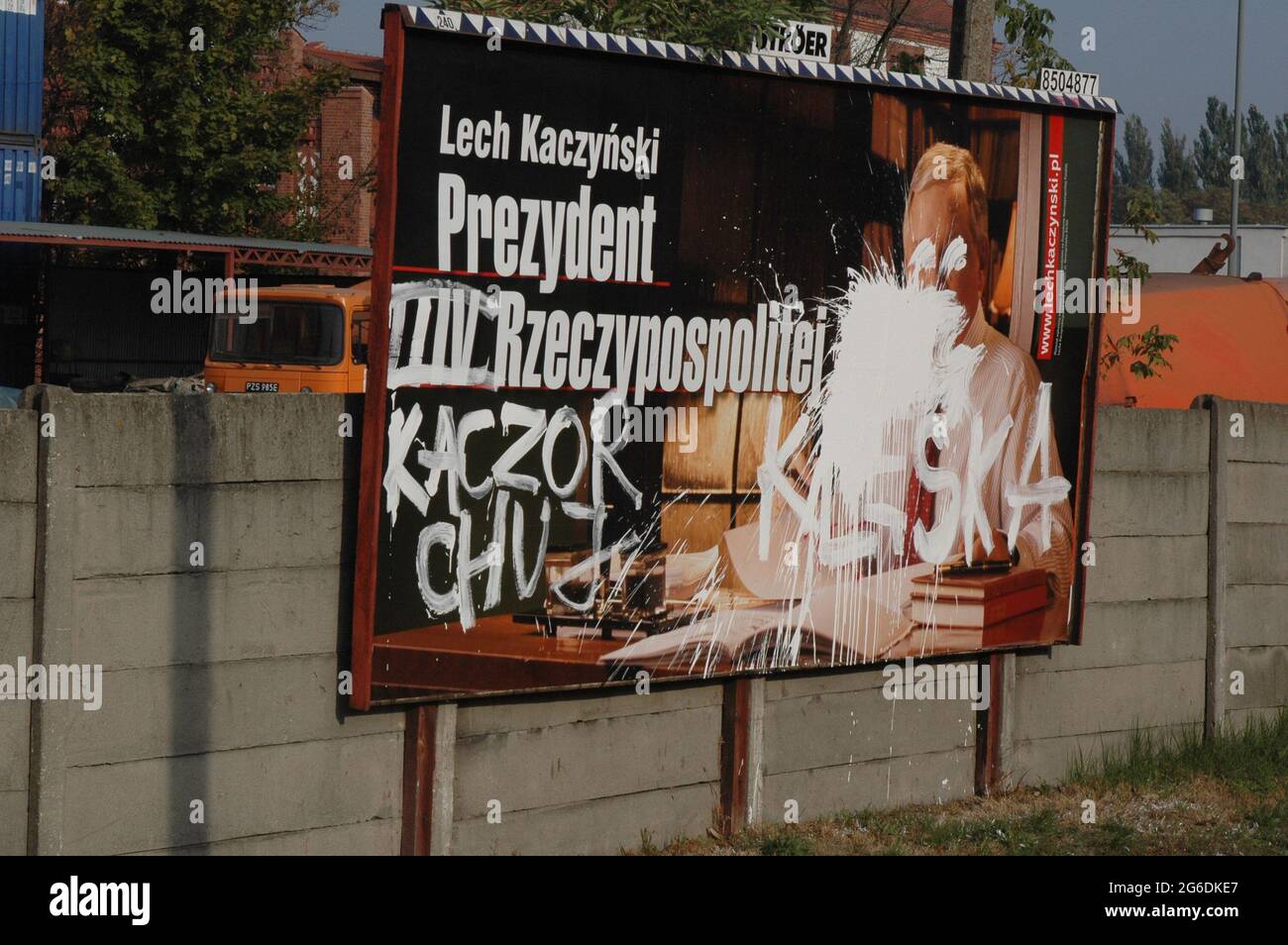 Polish president election candidate Lech Kaczynski poster in Poznan ...