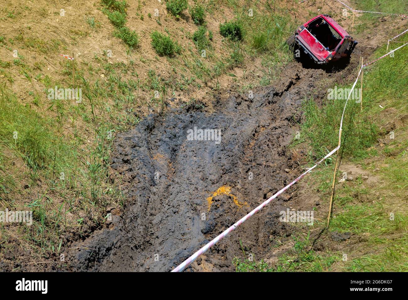 An open pit with slopes and off-road terrain for competition driving ...
