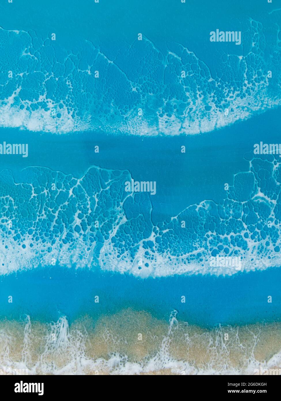 Resin art with blue ocean waves and beach. Sea background of epoxy ...