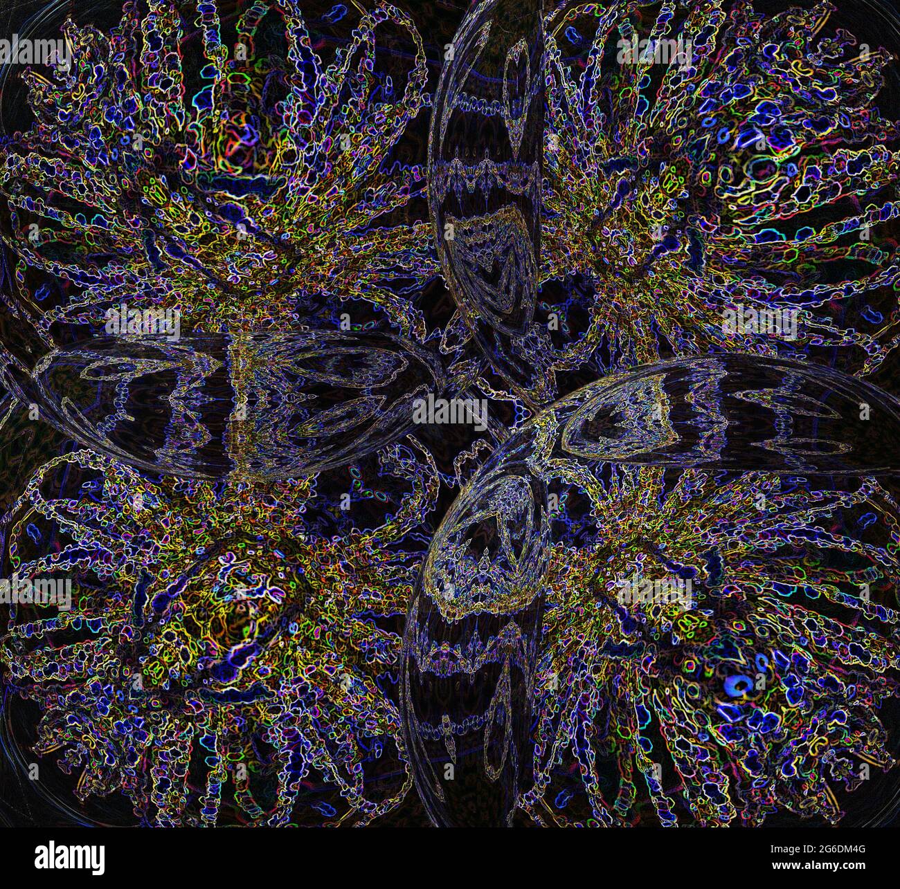 Background image of four glowing jelly fish. Each orb is filled with ...