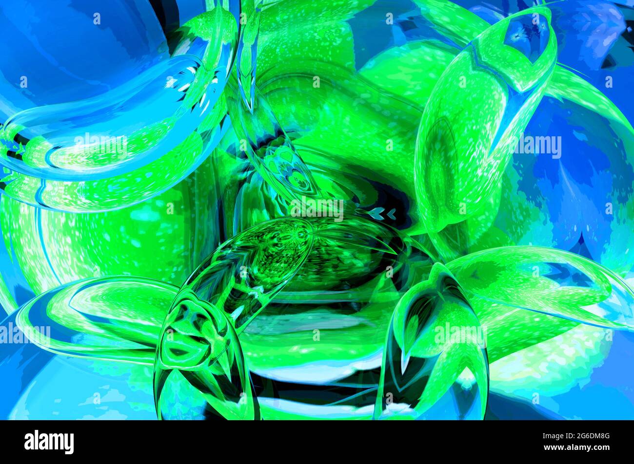 Clear water molecules float over blue and green background. Transparent ...